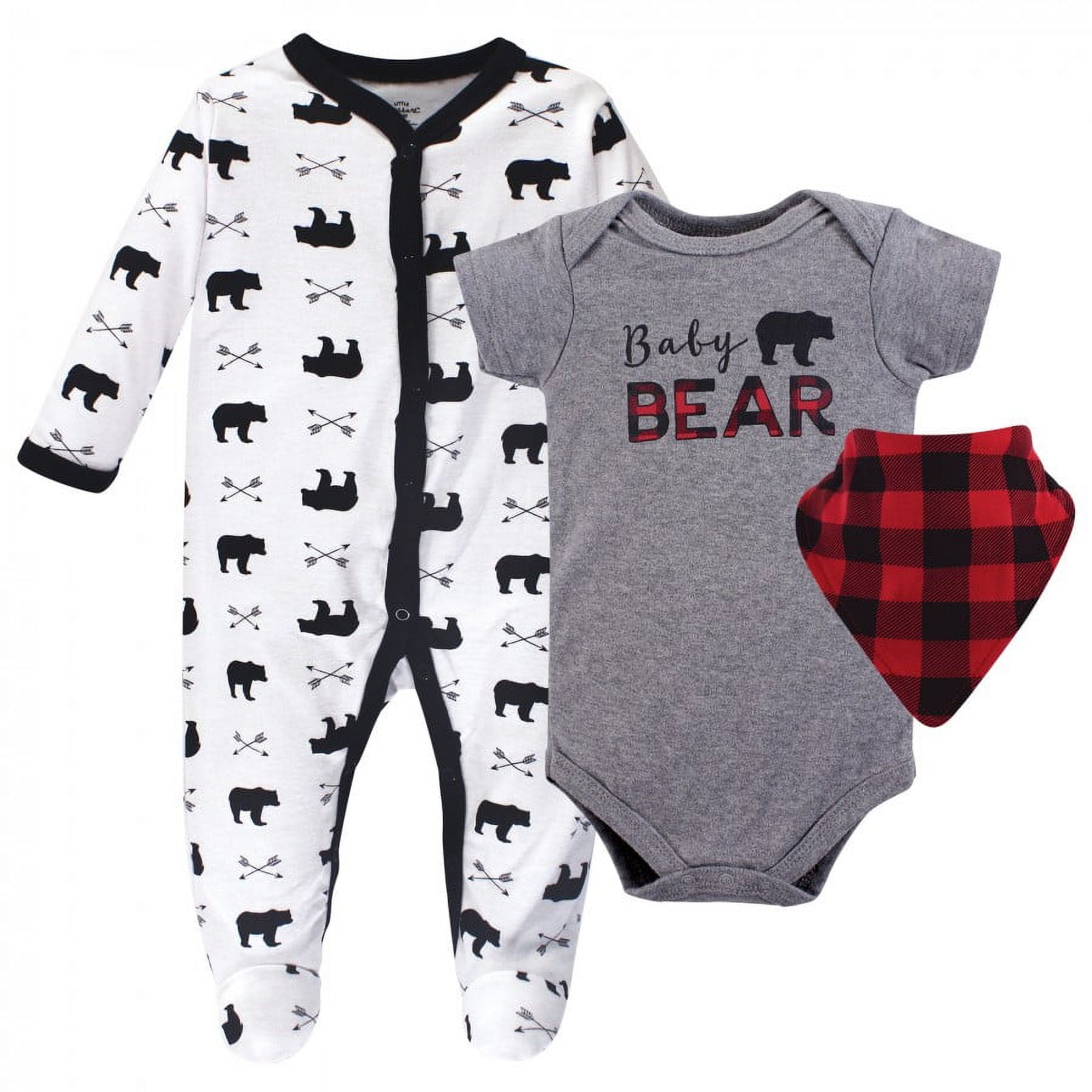 Little Treasure Baby Boy Sleep and Play, Bodysuit and Bib, Baby Bear, 6 ...