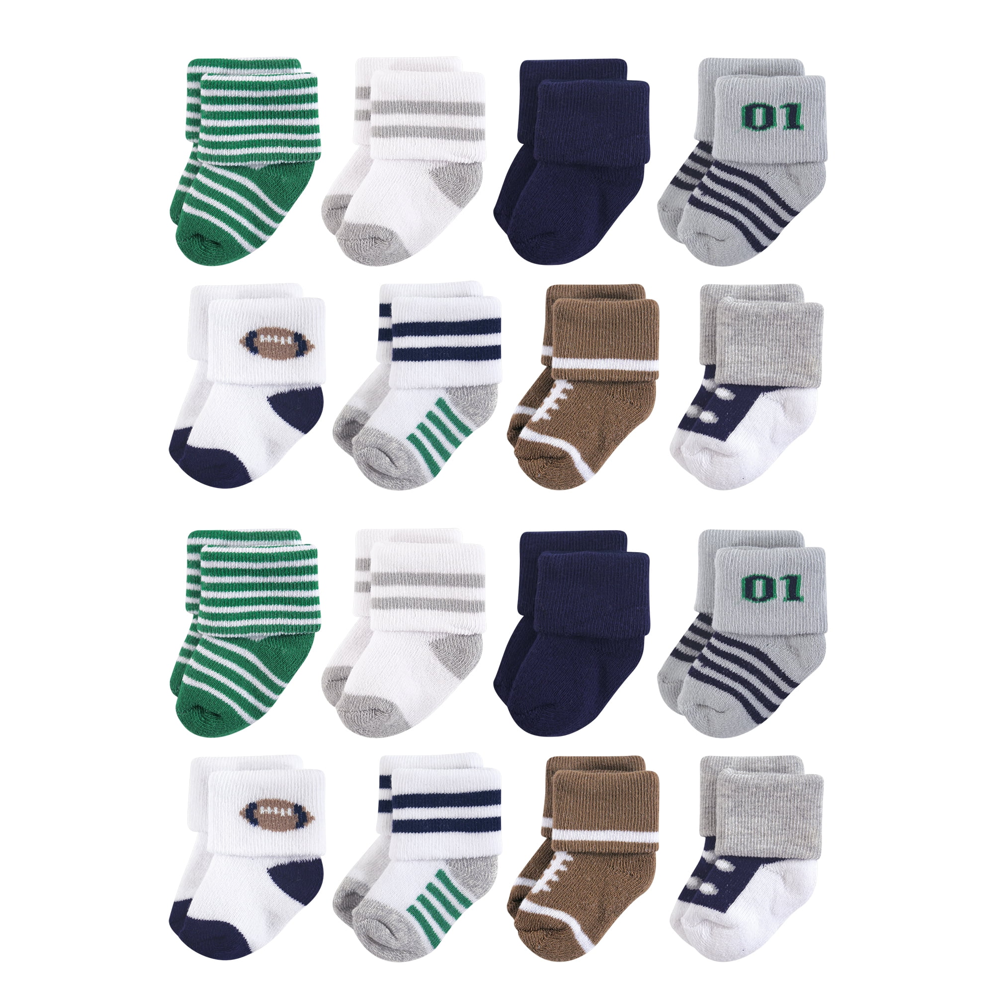Little Treasure Cotton Rich Terry Socks 16-Pack, Football, 6-12 Months ...