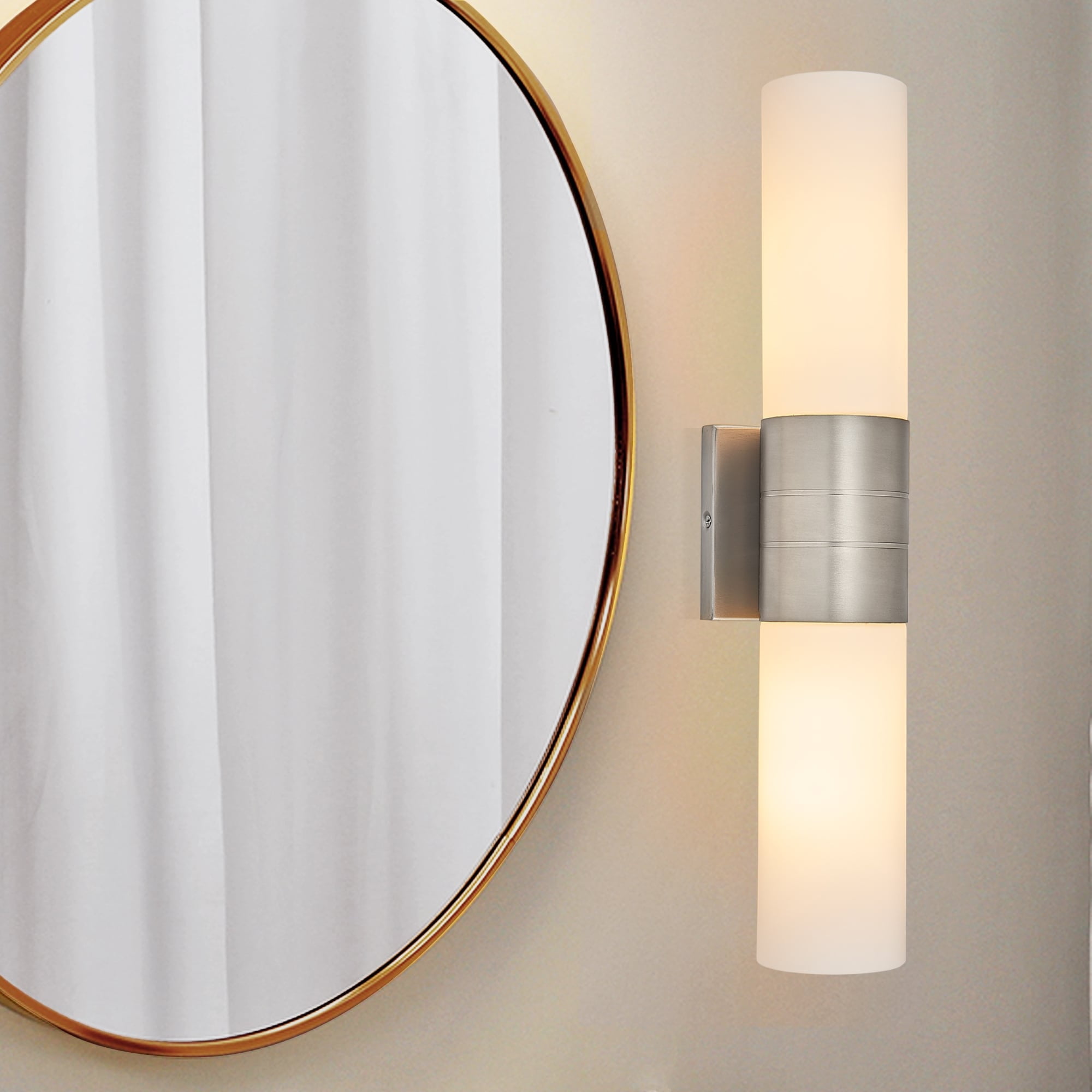 Little Tree Designs Cylinder Bathroom Light with 2 White Glass Shade ...
