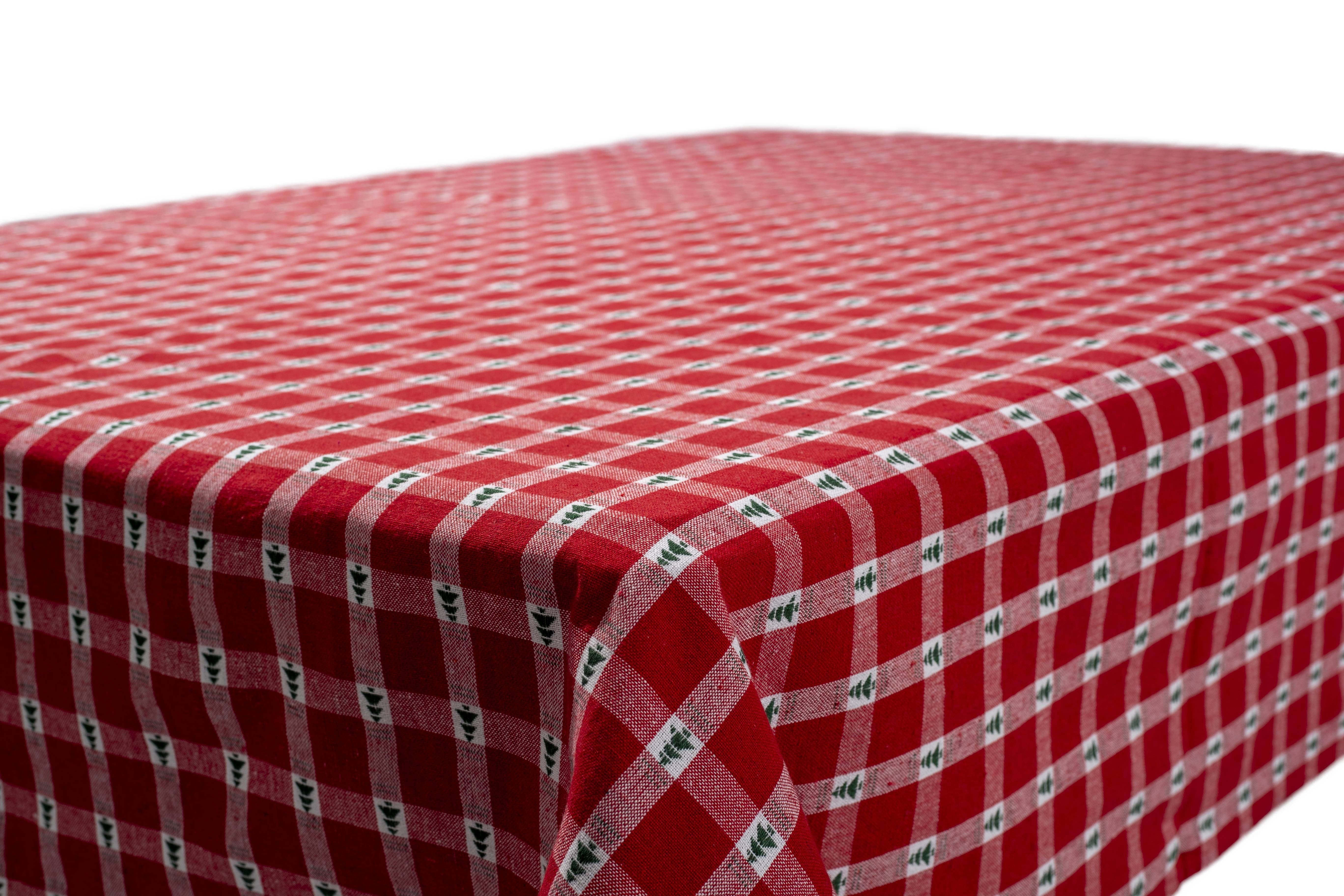 Lintex Little Trees 100% Cotton Tablecloth 60x84 Red Plaid Festive ...