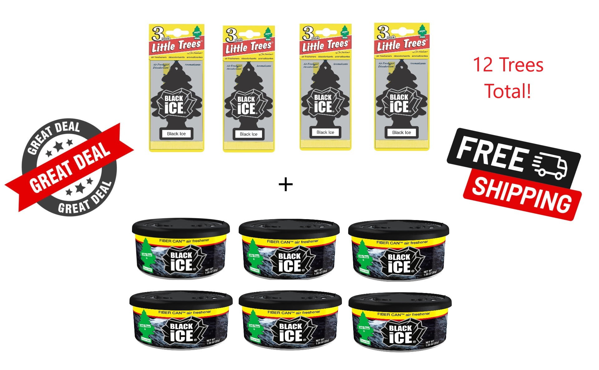 Little Trees Black Ice Scent Bundle - Includes 12 Air Fresheners & 6 ...