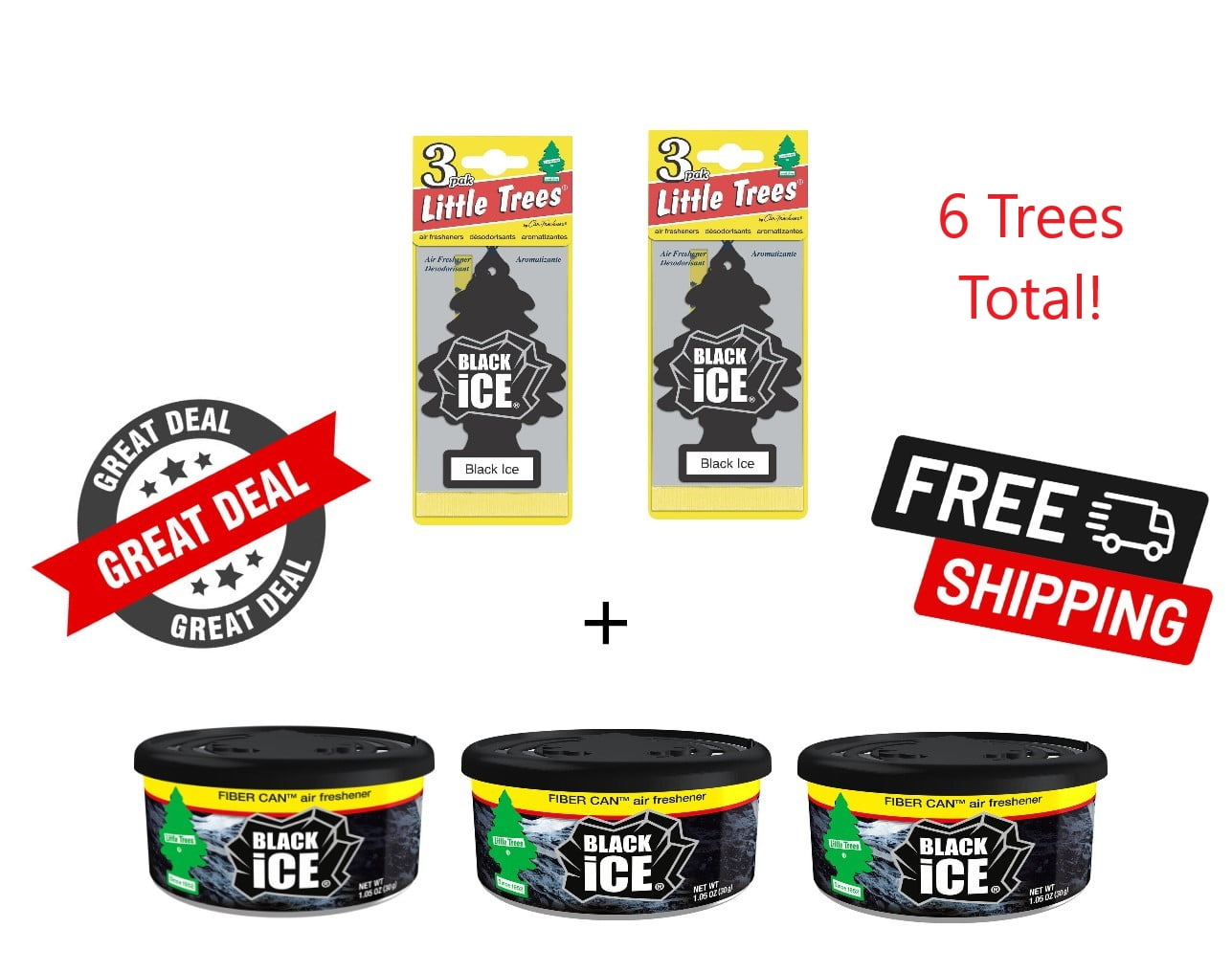 Little Trees Black Ice Scent Bundle - Includes 6 Air Fresheners & 3 ...