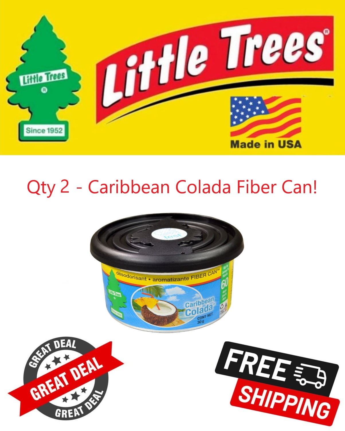 Little Trees Caribbean Colada Fiber Can Air Freshener for Home & Car 2 ...