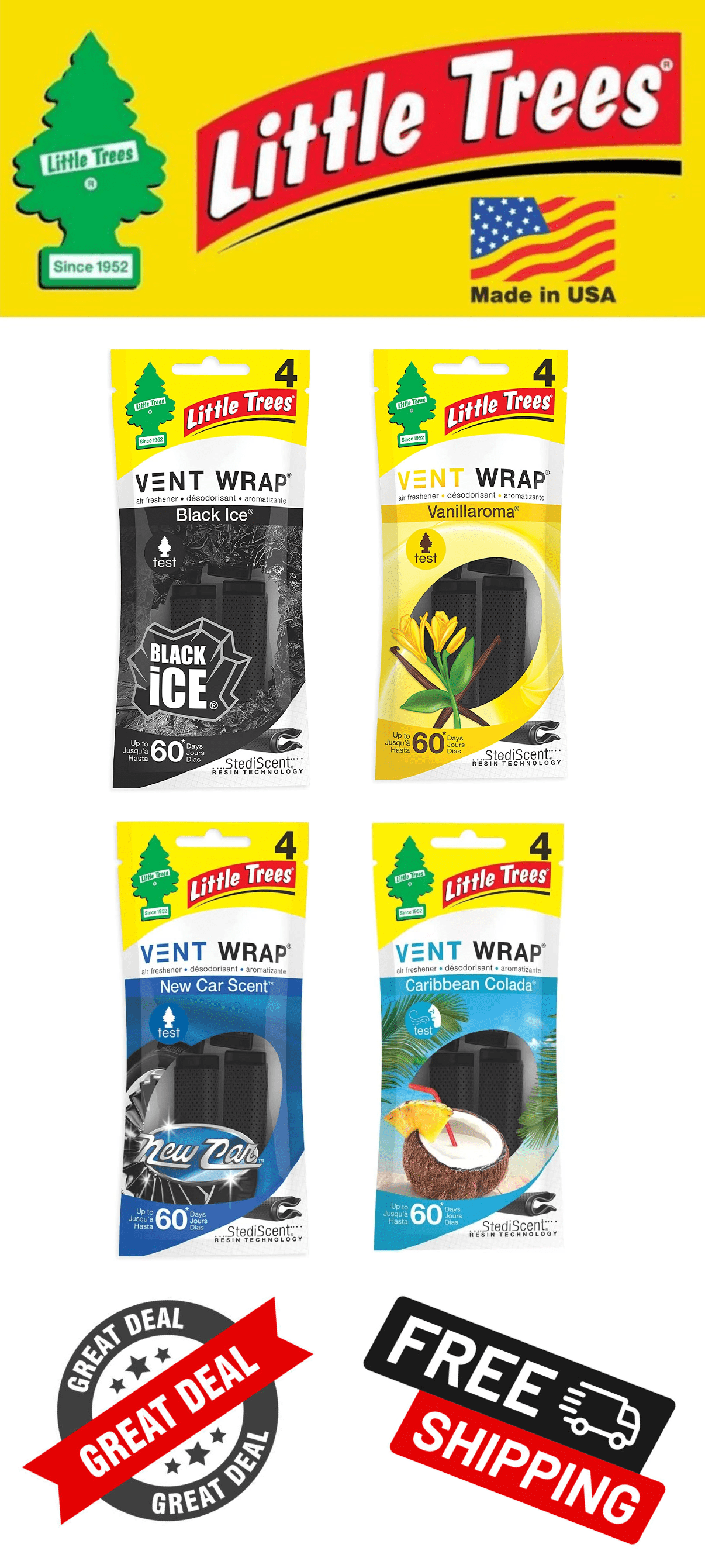 Little Trees Vent Wrap Variety Pack Air Freshener for Fresh Car Scent ...