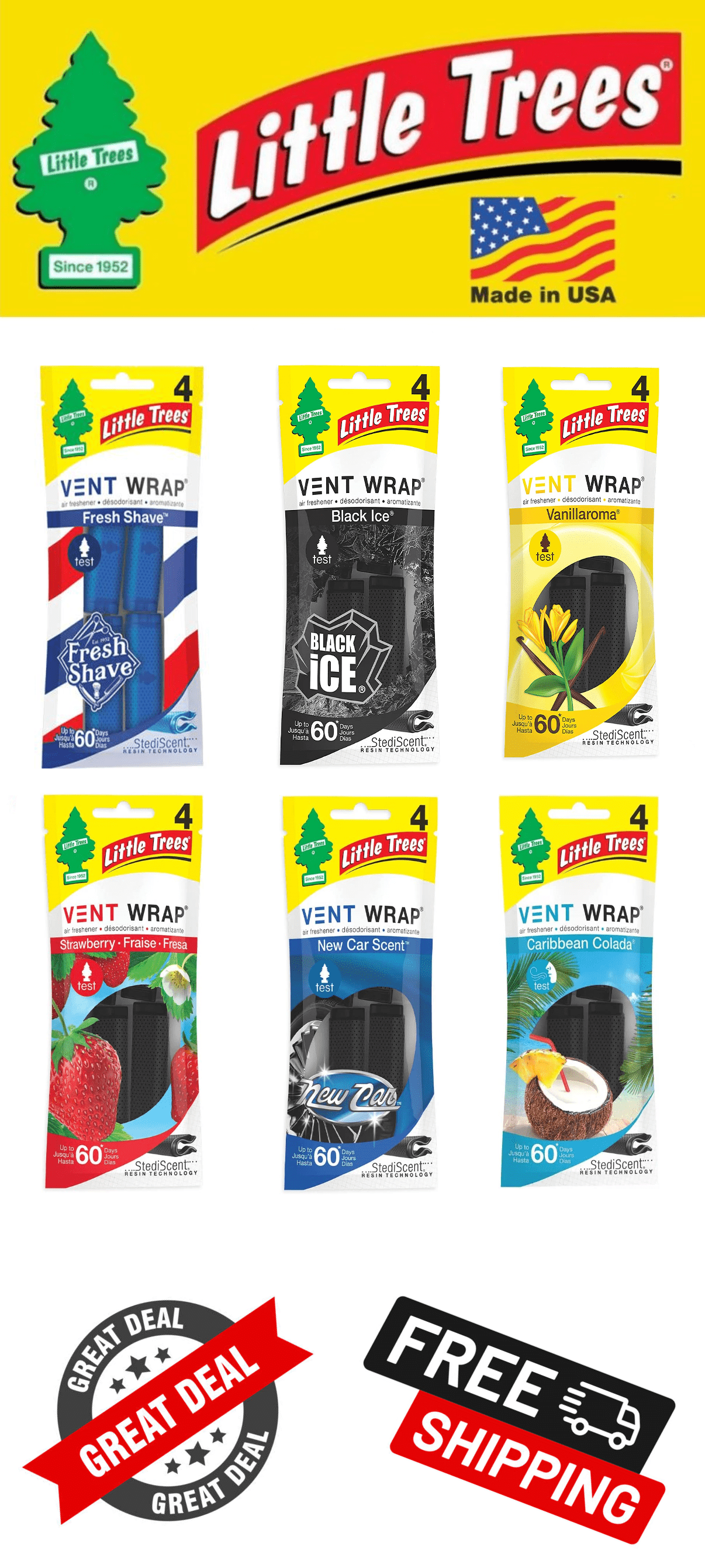 Little Trees Vent Wrap Variety Pack Air Freshener for Fresh Car Scent ...