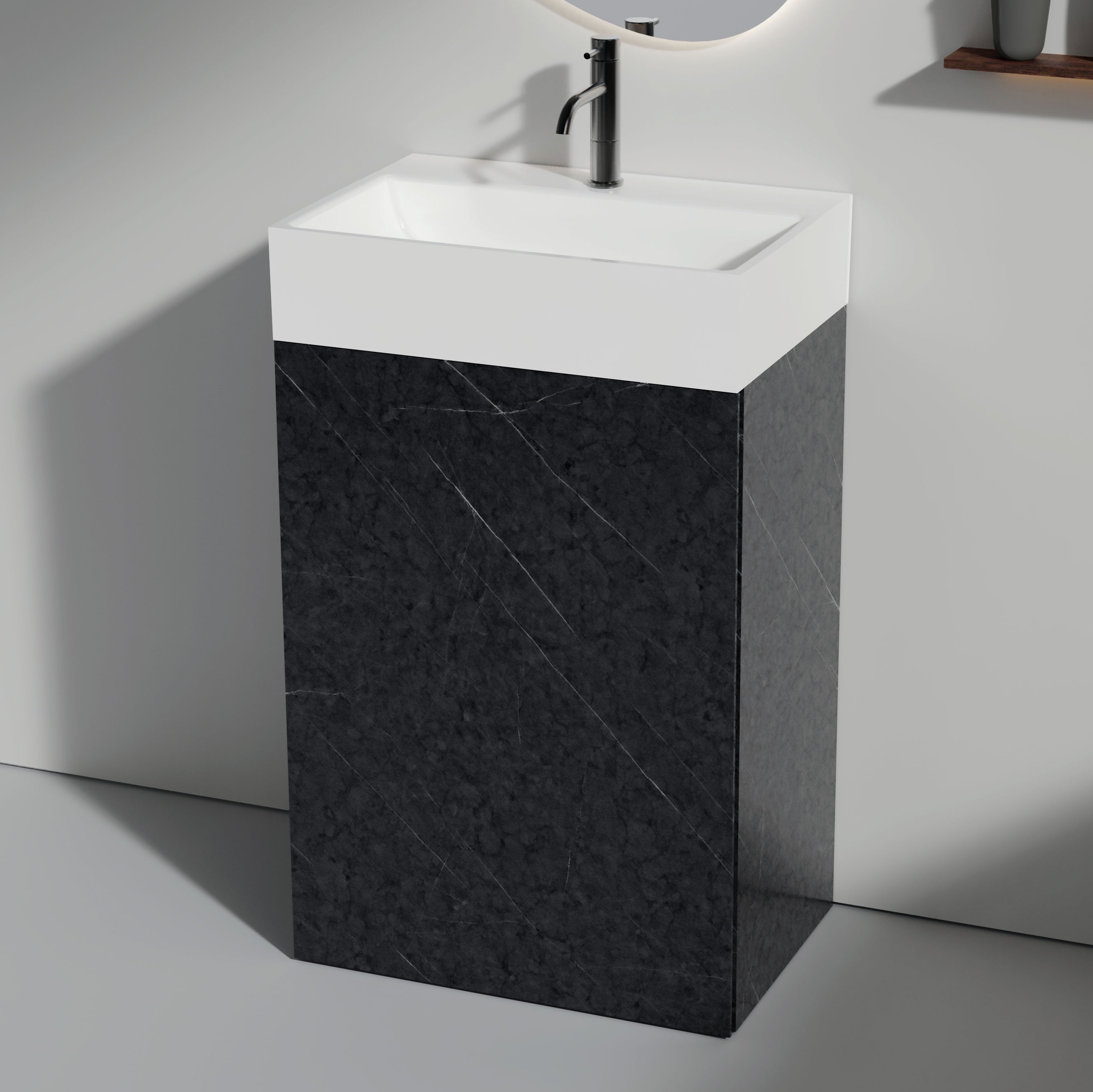 CITTANEO 20" Freestanding Bathroom Vanity in Black Marble with Ceramic ...