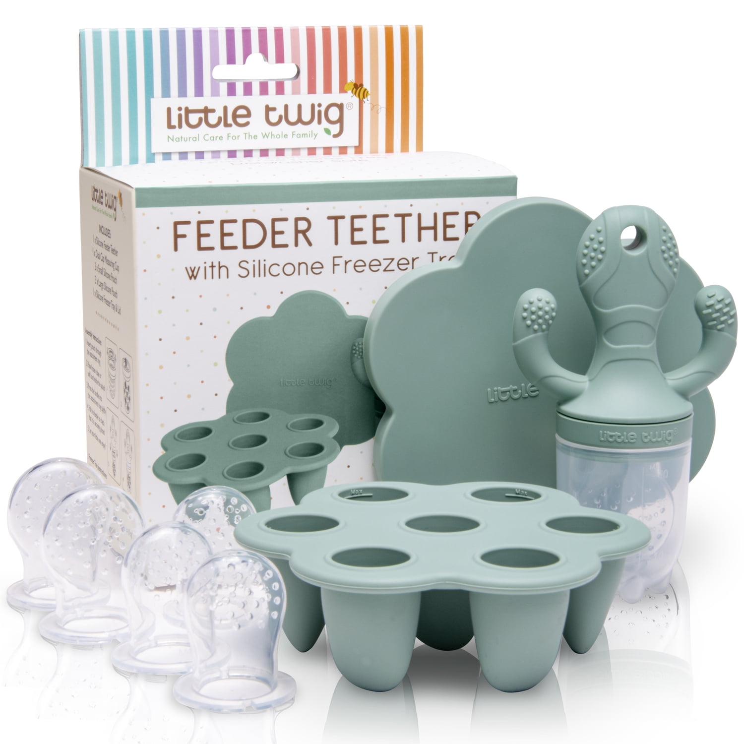 Little Twig Silicone Baby Fruit Feeder Teether Set with Pouches Freezer ...