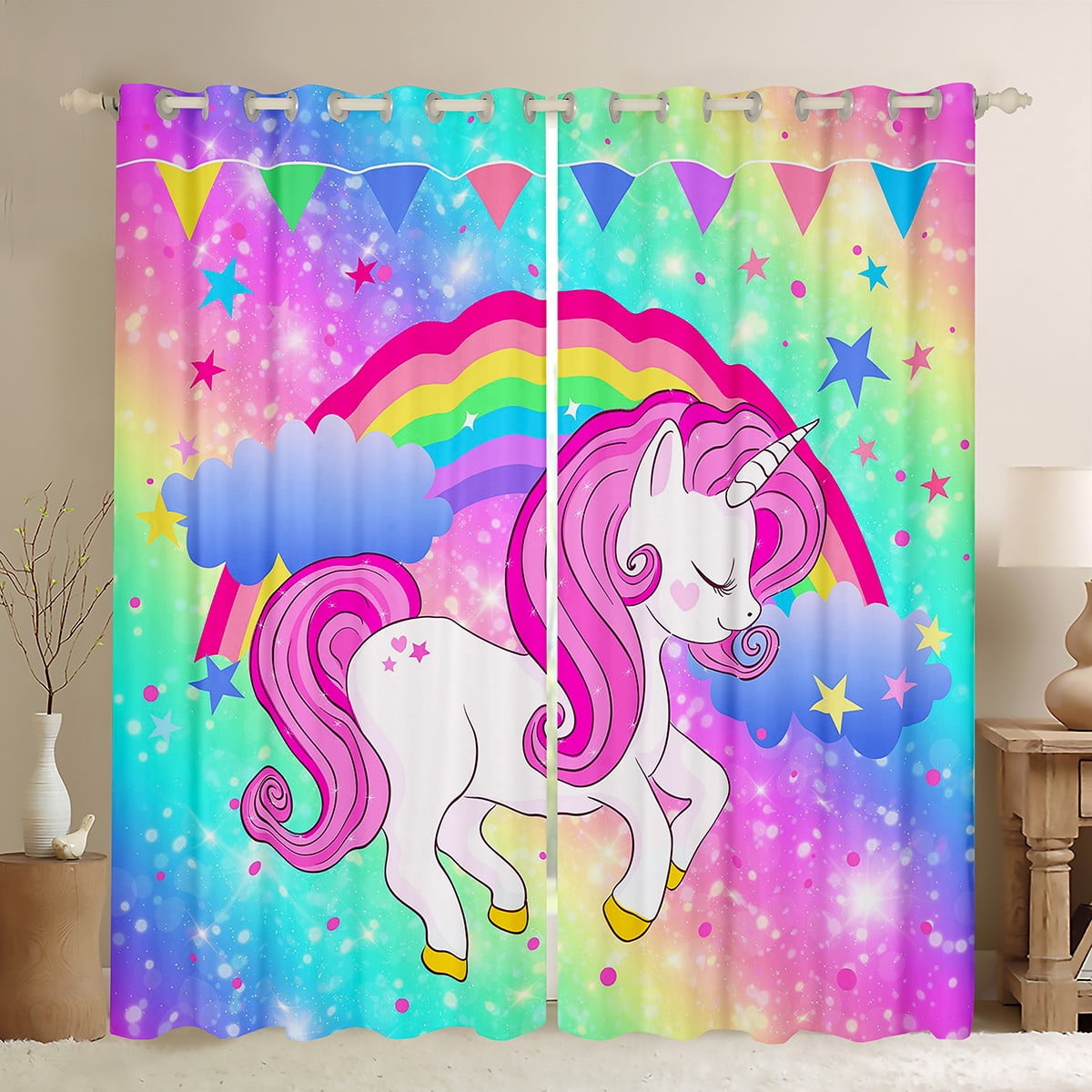 Little Unicorn Blackout Curtains Rainbow Galaxy Curtains & Drapes ...