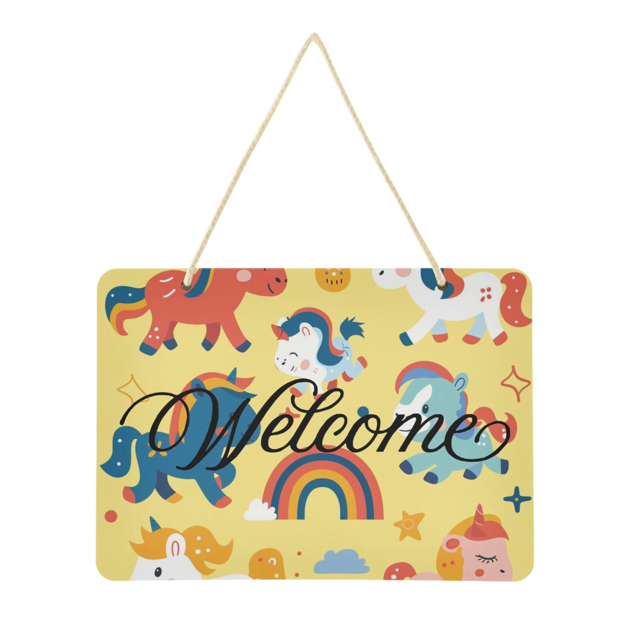 Little Unicorns and Rainbow Welcome Sign Front Door PVC 14x10 inch ...