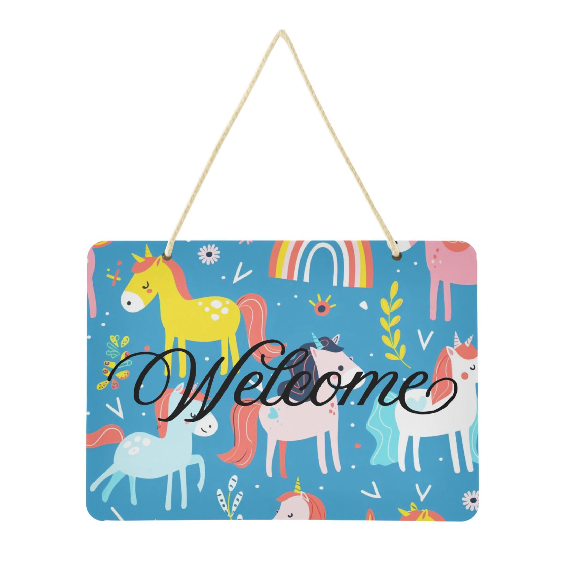 Little Unicorns with Plant Welcome Sign Front Door PVC 14x10 inch ...