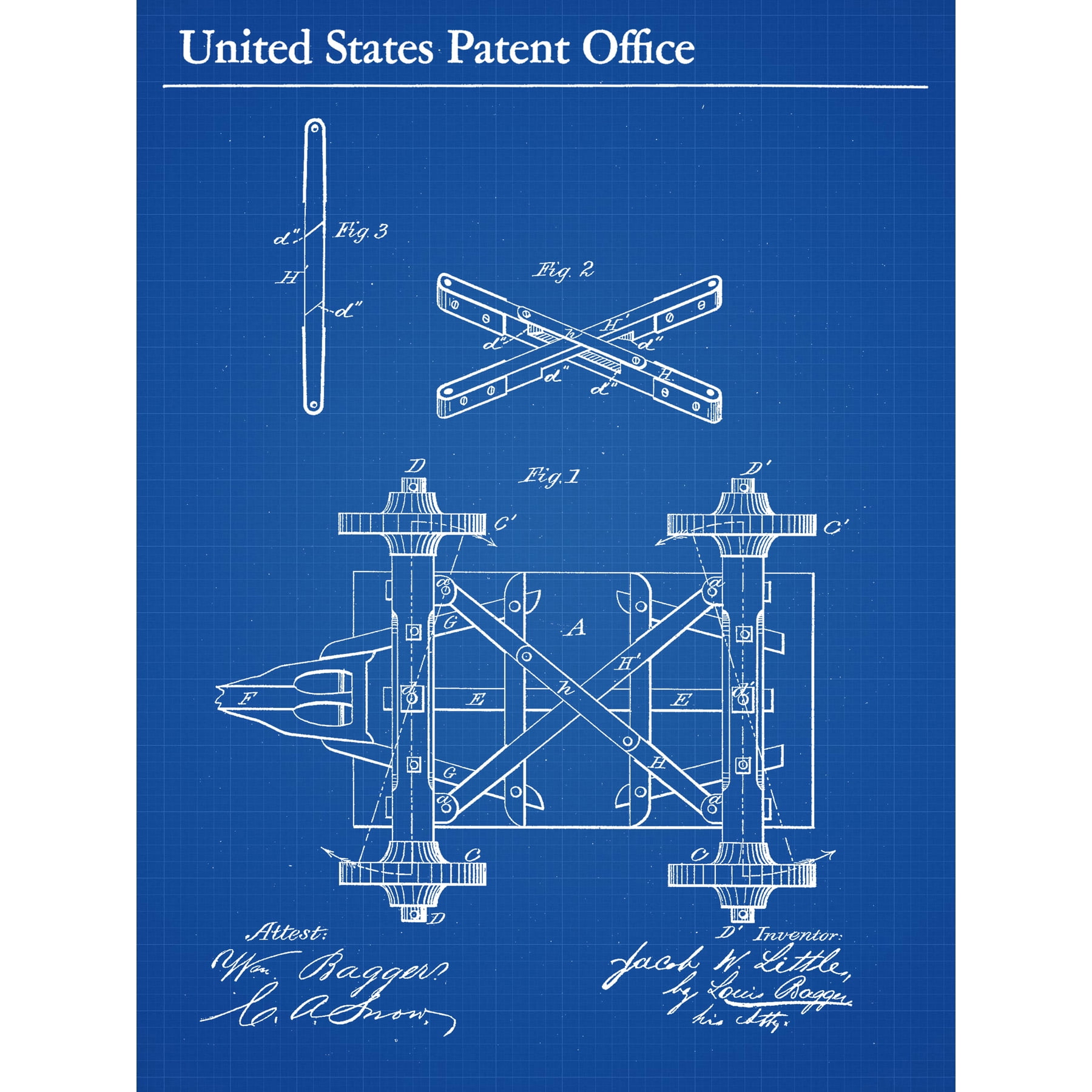 Little Vehicle Running Gear 1875 Patent Plan Extra Large XL Wall Art ...