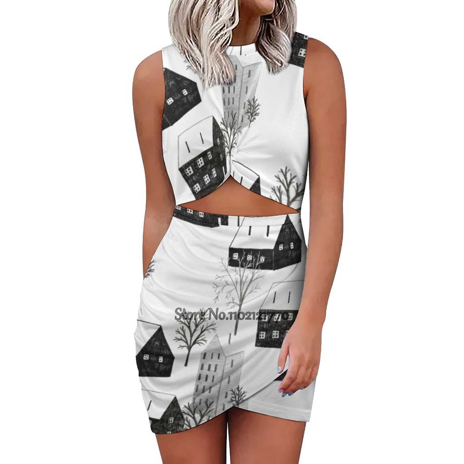 Little Village Repeat Pattern Square Neck Dress Back Lacing Backless ...