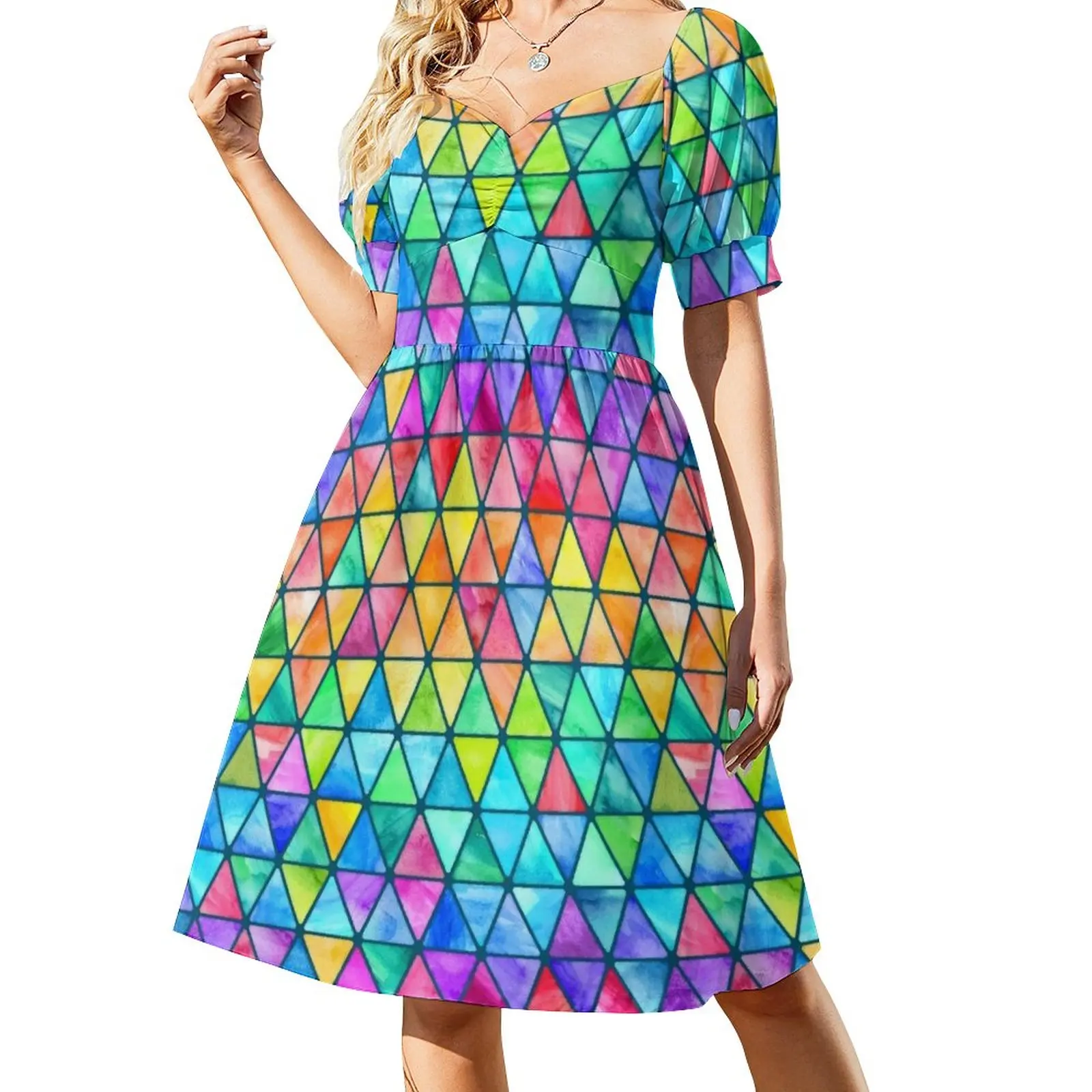 Little Watercolor Triangles on Teal Sleeveless Dress elegant party ...