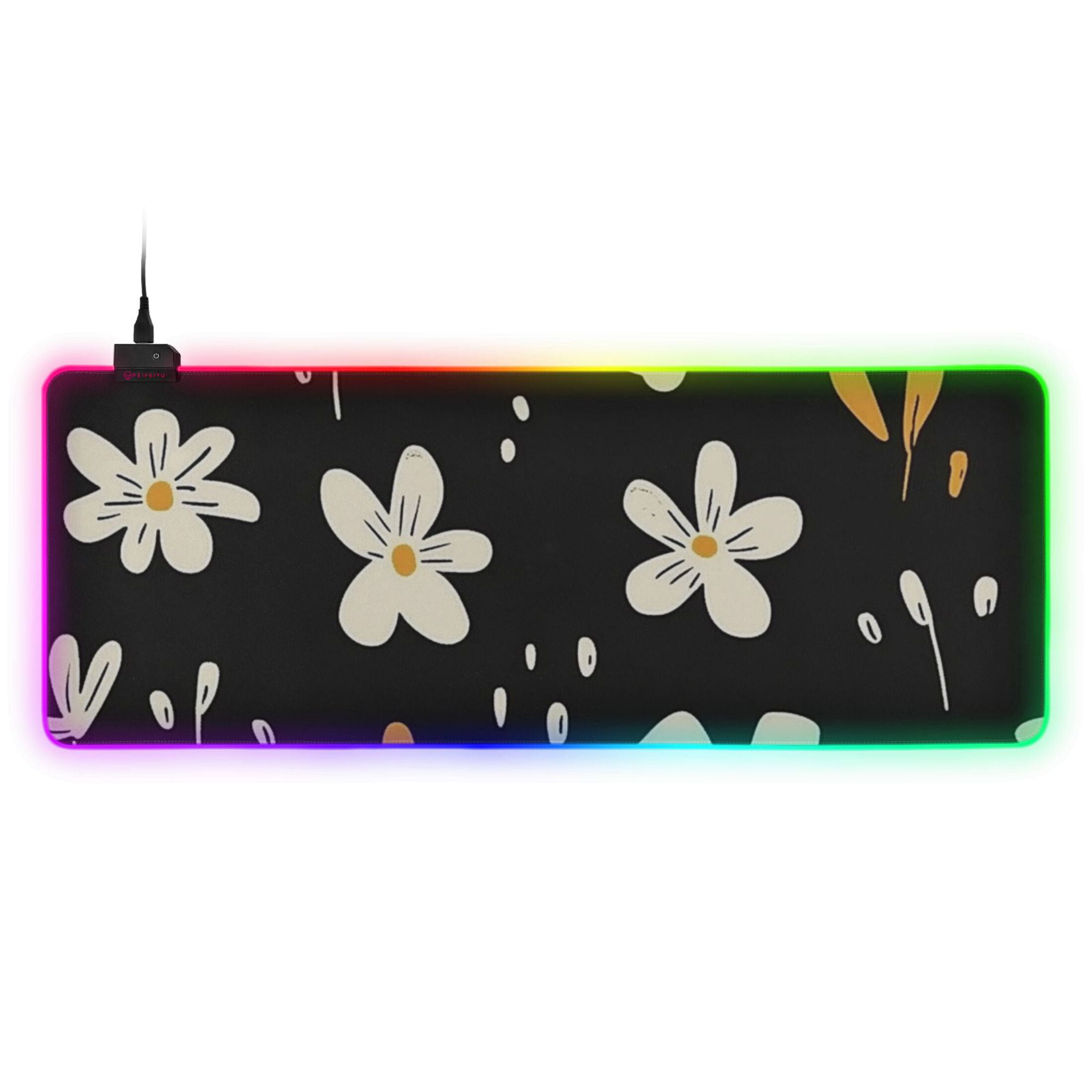 Little White Flower RGB Gaming Mouse Pad Large Keyboard Mat Rubber Base ...
