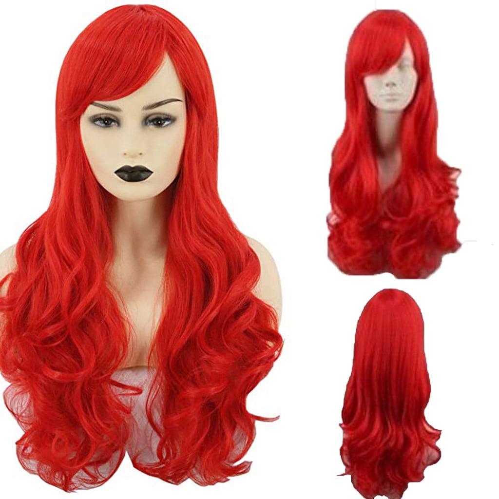Little Wig Wavy Wig Synthetic Long Red Curly Wigs Scrunchies for Hair Head Mannequin with Hair ...