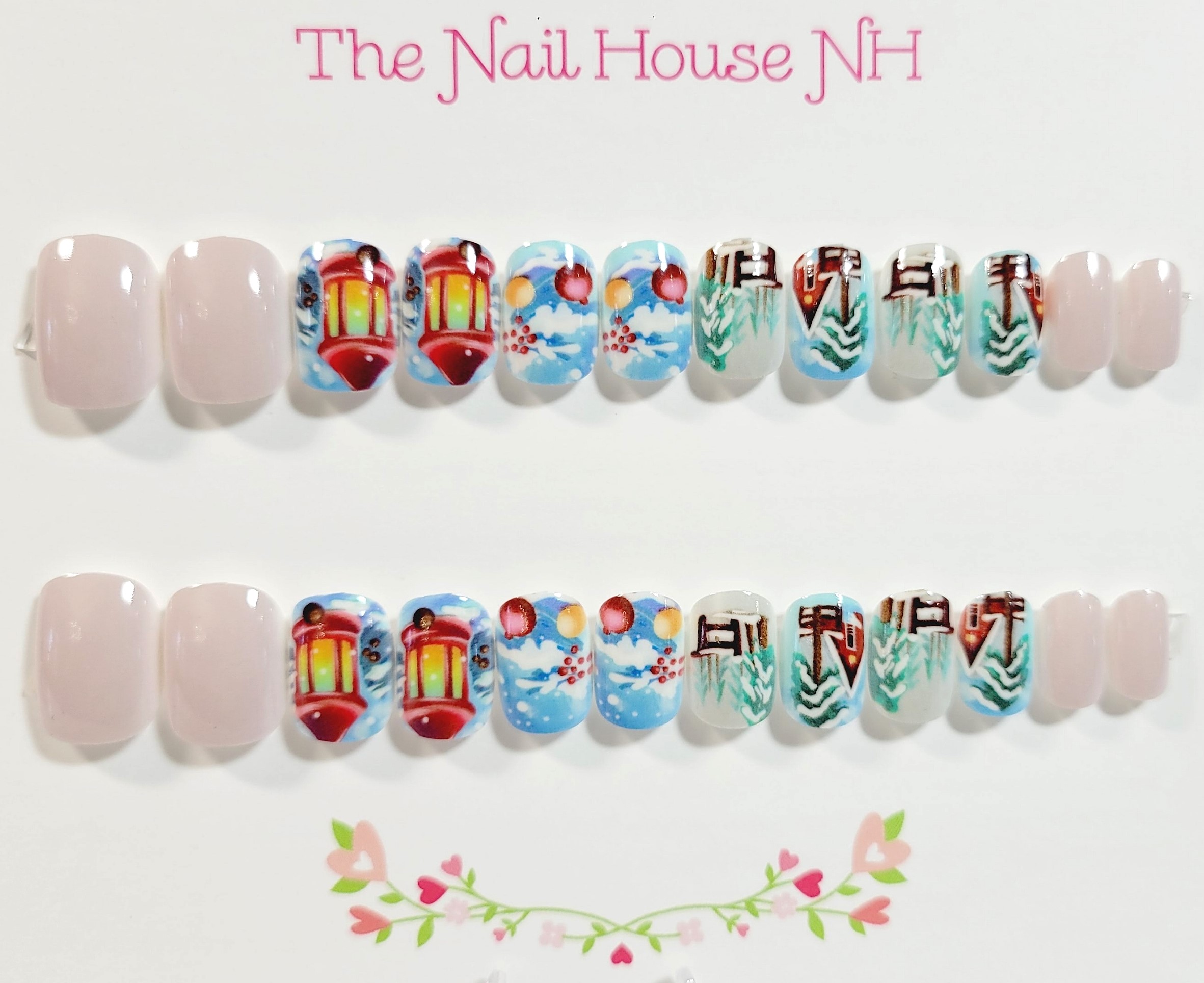 Little Winter Village Glossy Extra Short Squoval Press On Nails - 24 ...