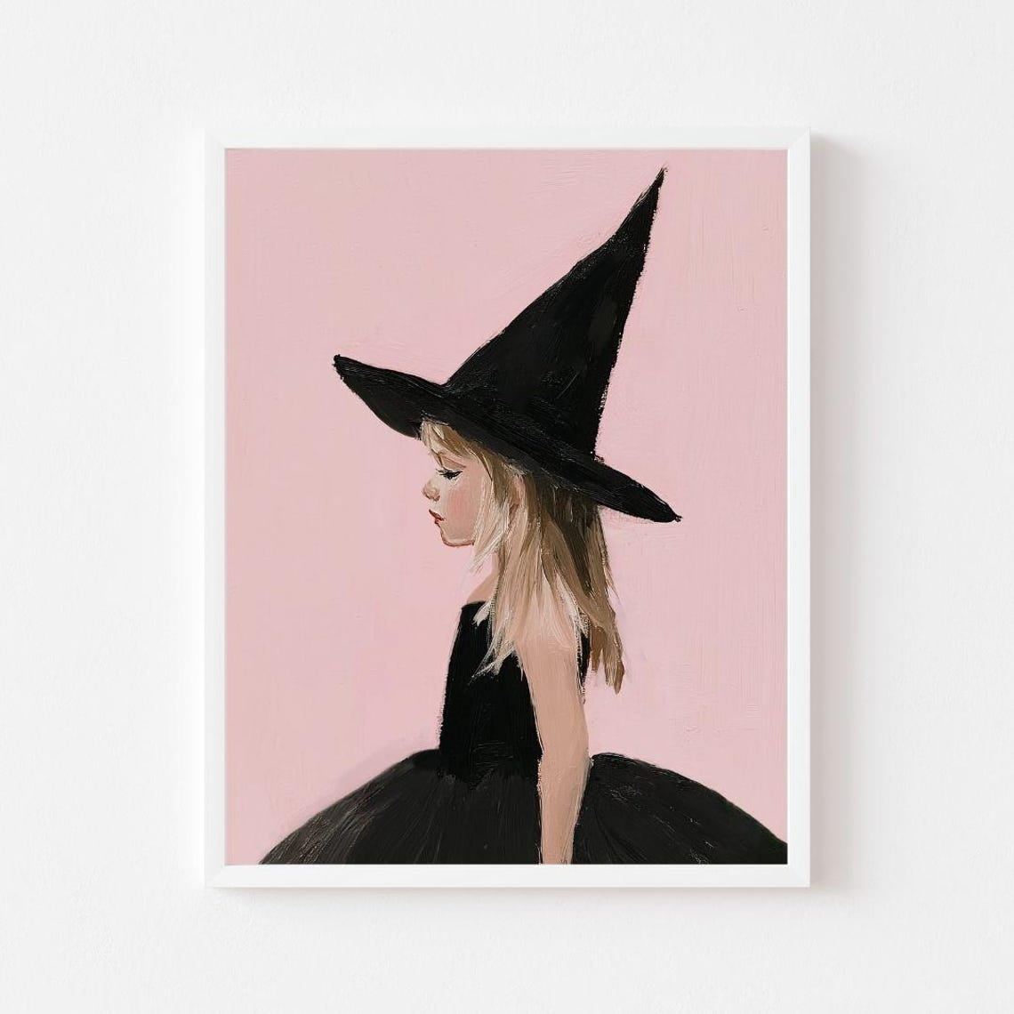 Little Witch Girl In Black Tutu Painting Pink Wall Art Print Girl'S ...