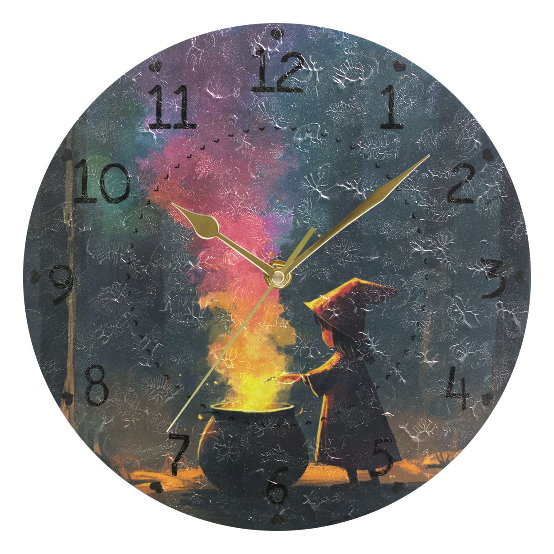 Little Witch Makes Magic Potion Round Wall Clock Silent Battery ...