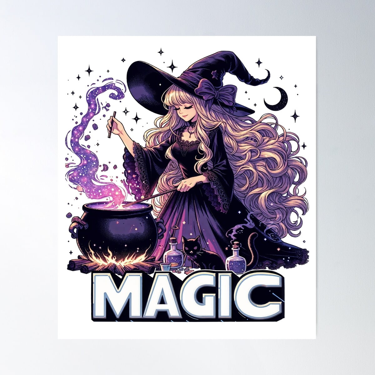 Little Witch Preparing Magic Potions. Poster Wall Art, Modern Wall ...