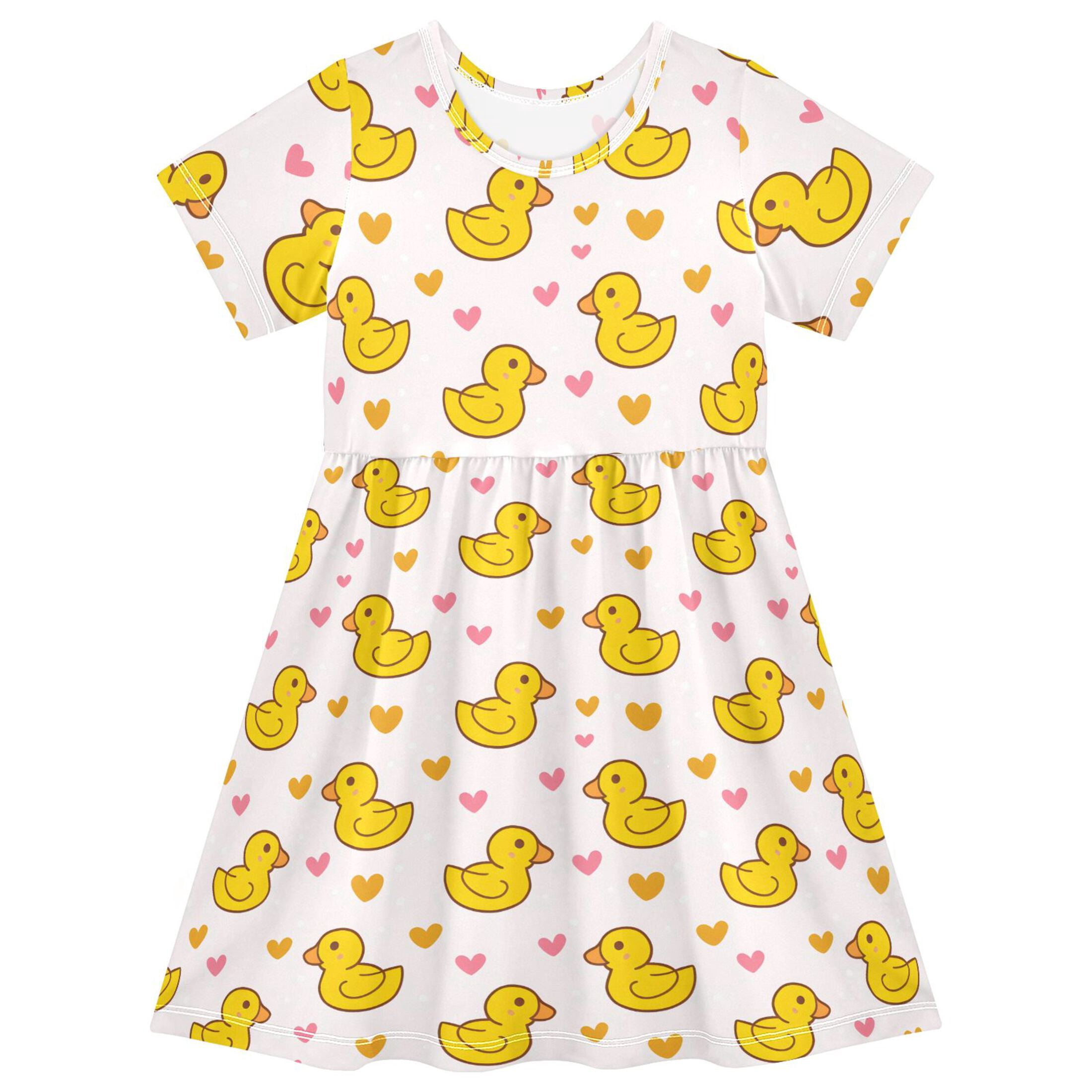 Little Yellow Duck Love Short Sleeve Dress A-Line Cute Midi Casual ...