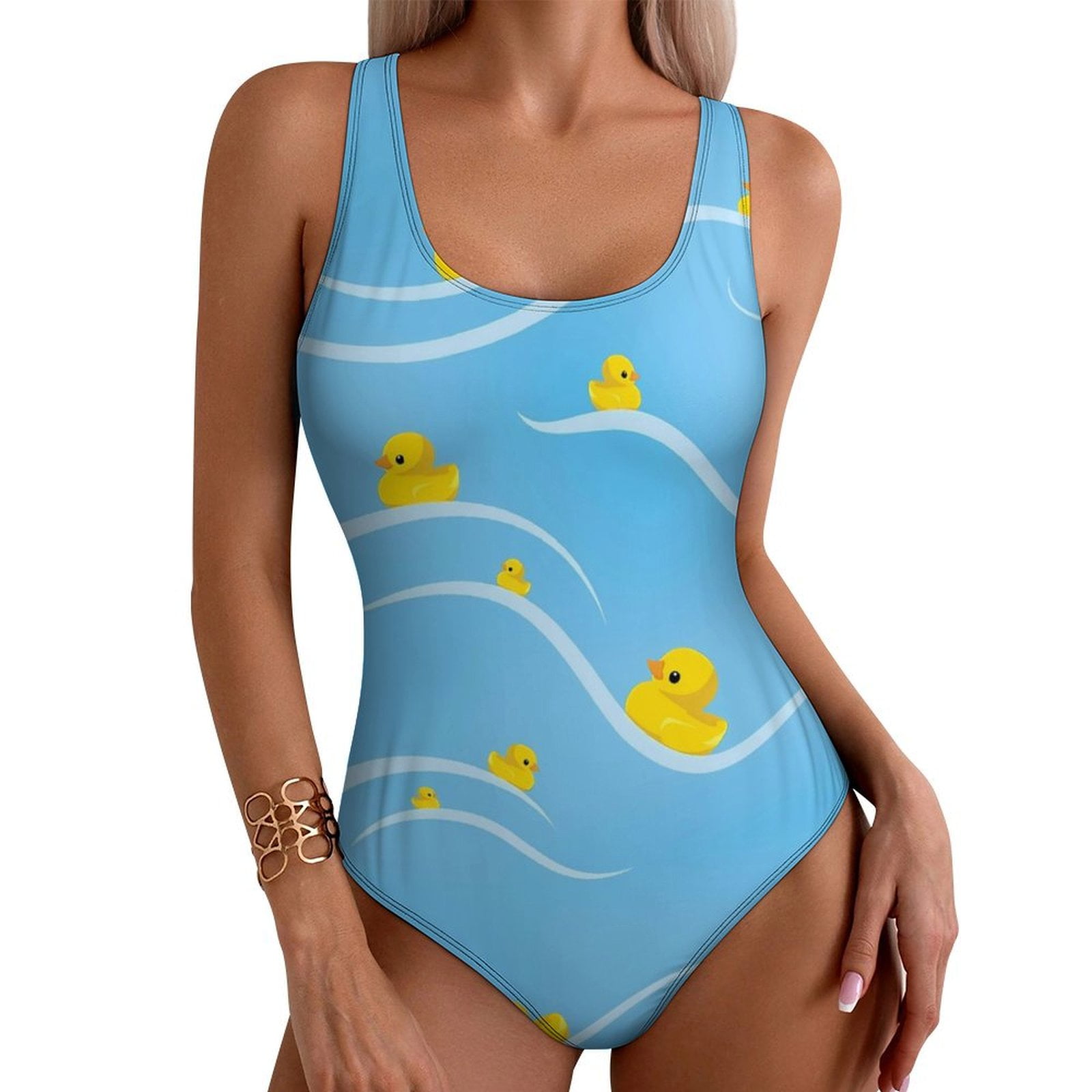 Little Yellow Ducks Swimsuit Animal Print Swimwear One Piece Holiday Swim Graphic Bodysuit High ...