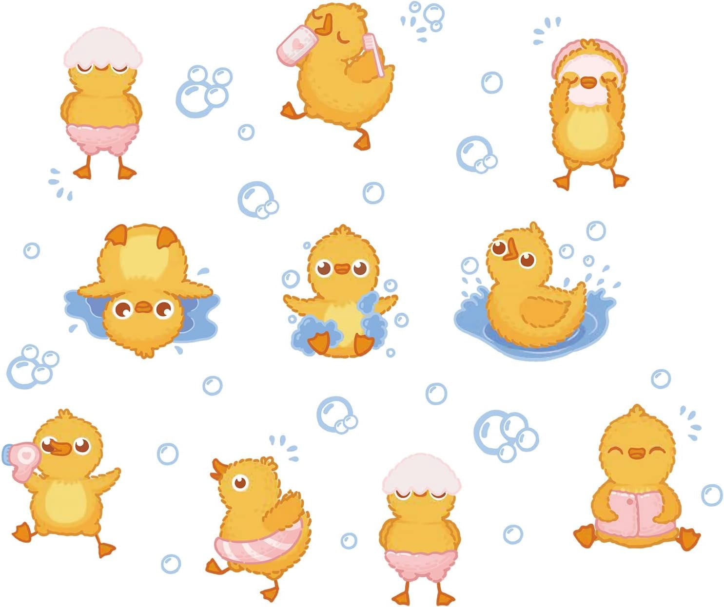 Little Yellow Ducks Wall Stickers 10 Pieces Cute Bathing Duck Decals ...