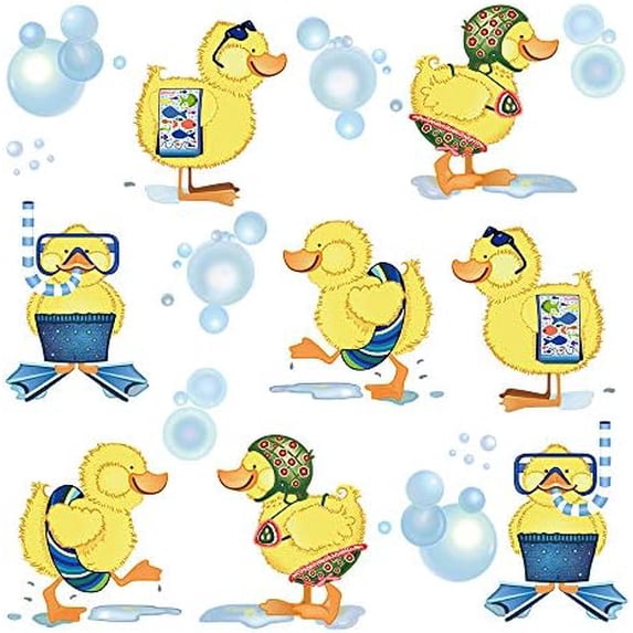 Little Yellow Ducks Wall Stickers Kids Bathroom Removable Vinyl Wall ...