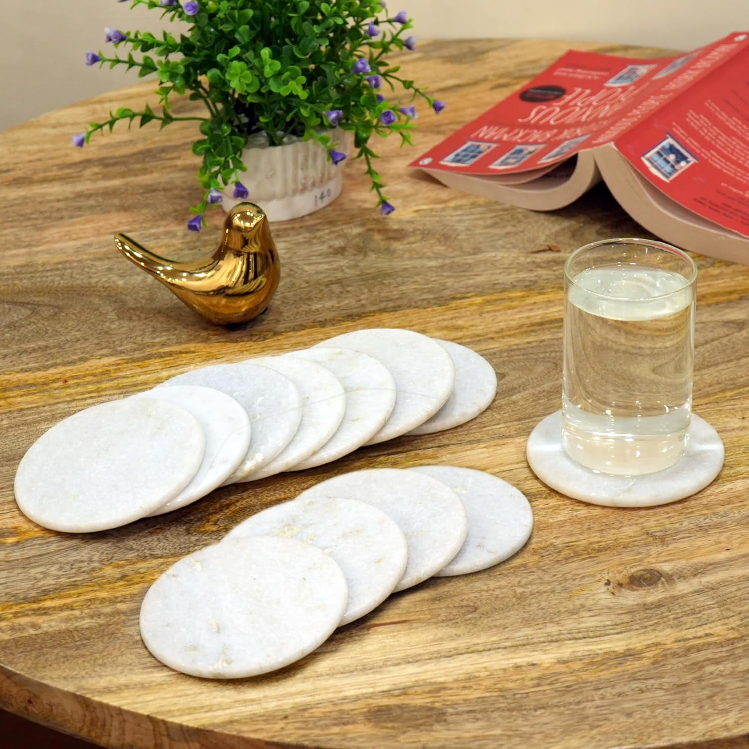 Little eXtra Marble Coasters Sets of 12- White Marble Stone Round ...
