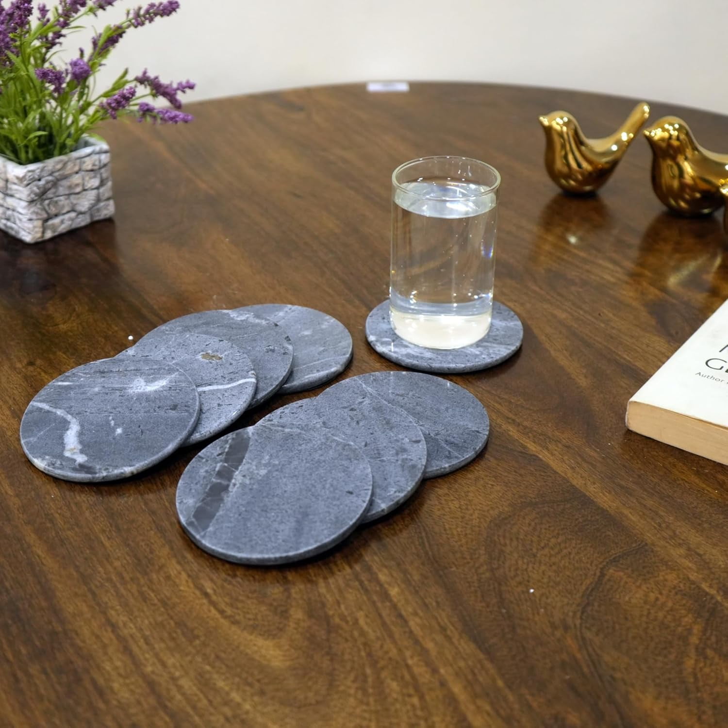 Little eXtra Marble Coasters Sets of 8- Grey Marble Stone Round ...