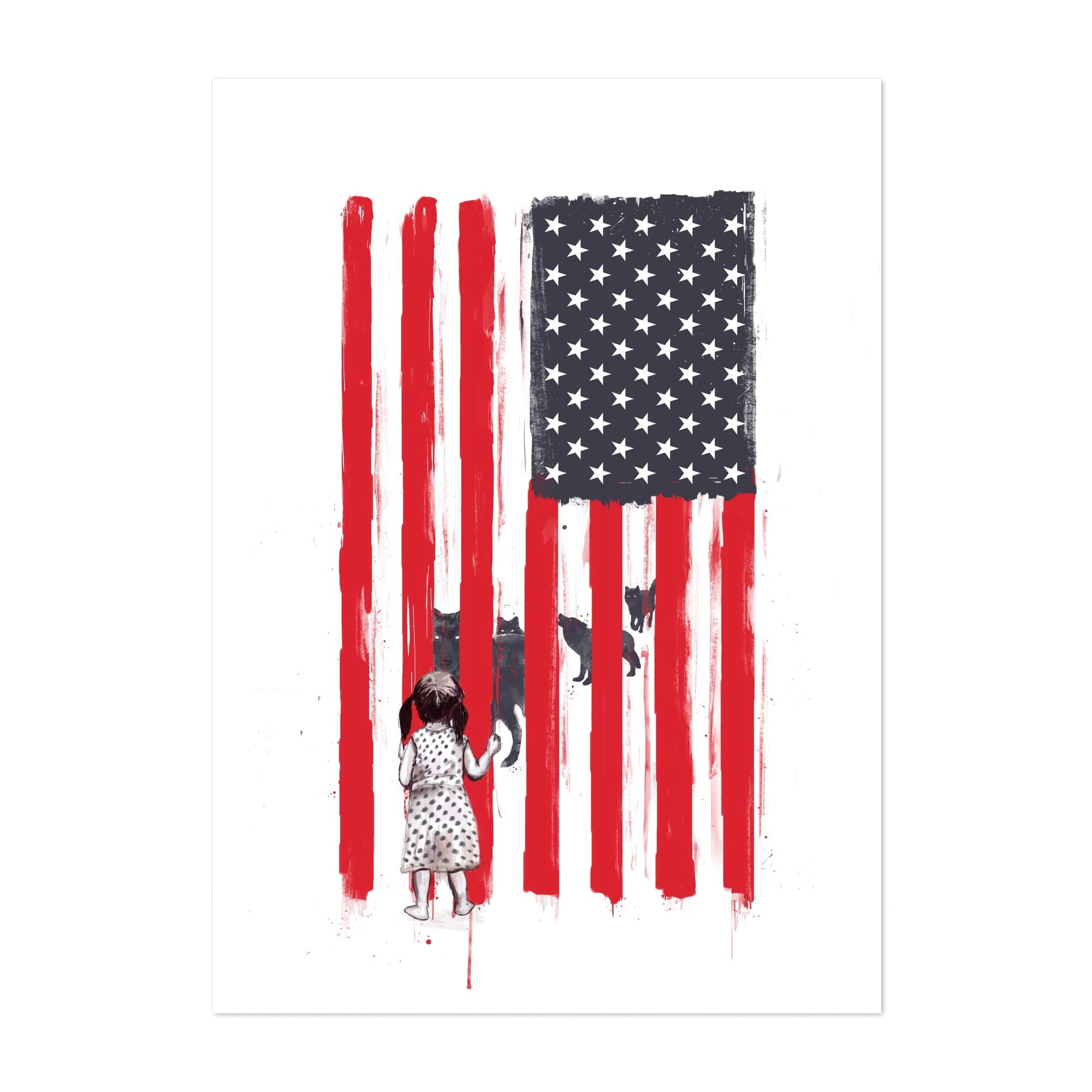 Little girl and wolves - Illustration Patriotic Surrealism Modern Art ...