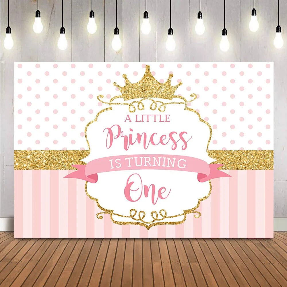 Little princess 1st birthday backdrop pink and gold glitter background ...