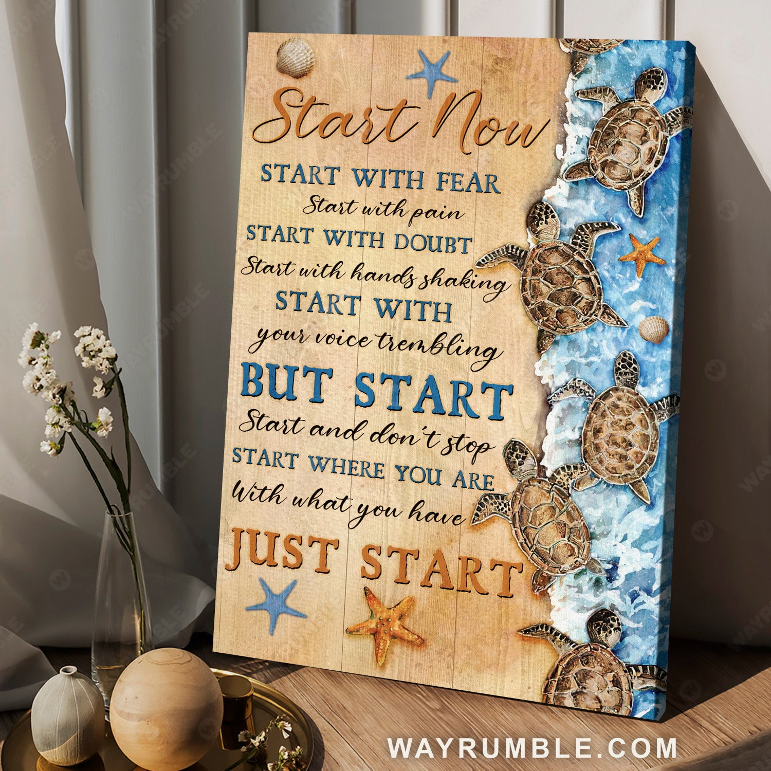 Little sea turtle, Fresh ocean, Orange starfish, Start now, Start with ...