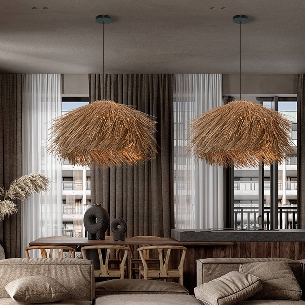 LittleGlovo Japanese Wabi-Sabi Rattan Living Room Chandelier Retro ...
