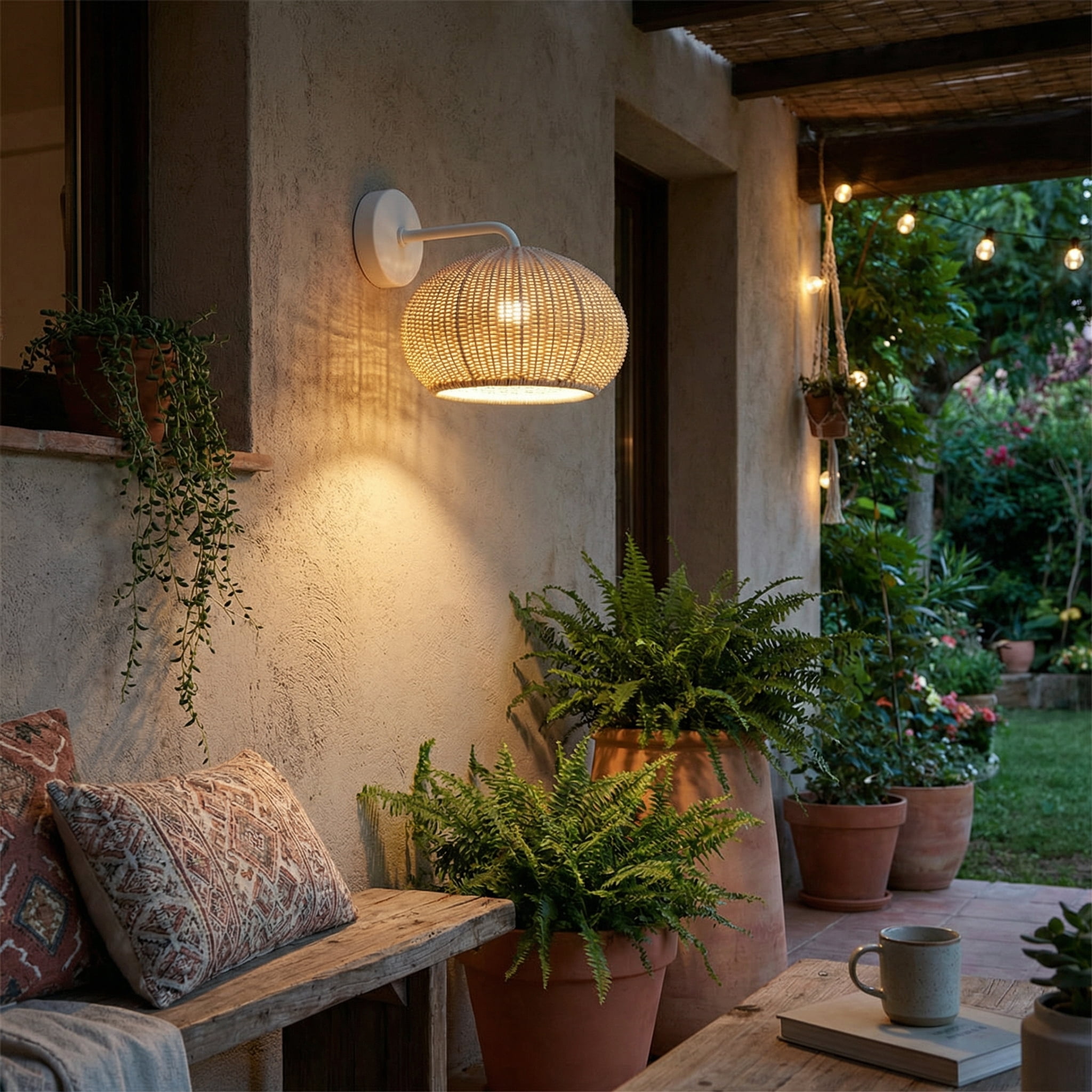 LittleGlovo Outdoor Rattan Wall Lamp Waterproof Villa Courtyard Garden ...