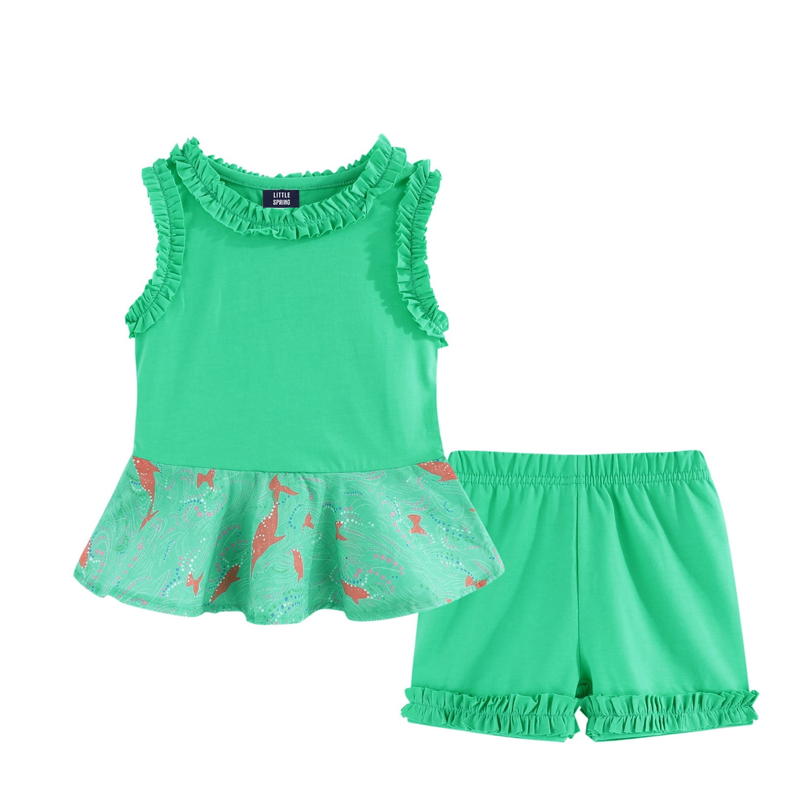 LittleSpring 2 Piece Short Set for Little Girl Size 7-8 Ruffle Tank Top ...