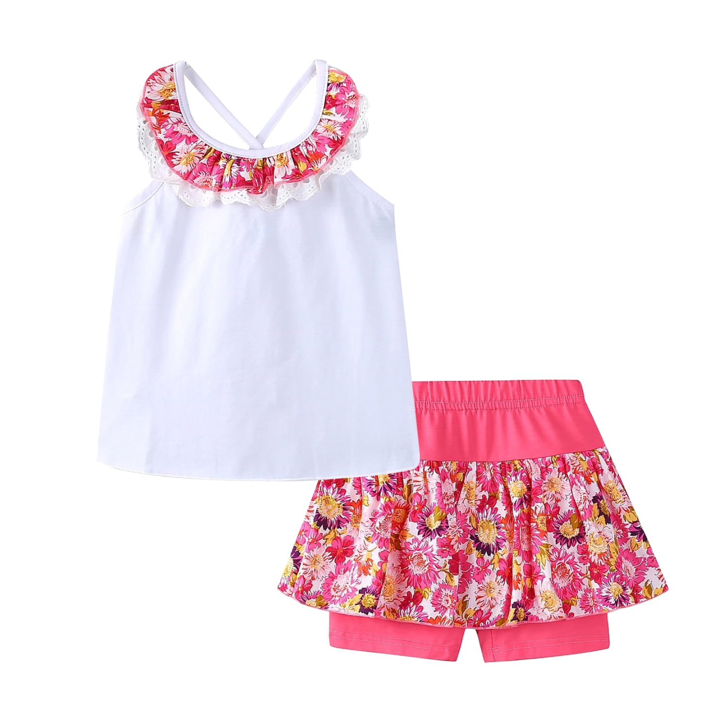 LittleSpring 2T Girls Summer Outfits Toddler Floral Tank Top and Shorts 2 Piece Clothes Set ...