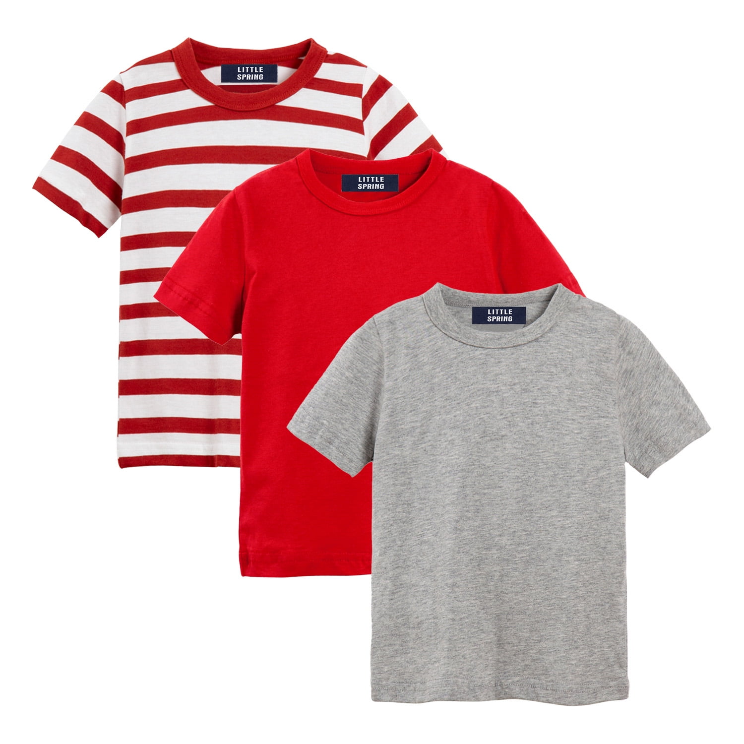 LittleSpring 3-Pack Short Sleeve T-Shirt for Toddler Boys Crew Neck ...