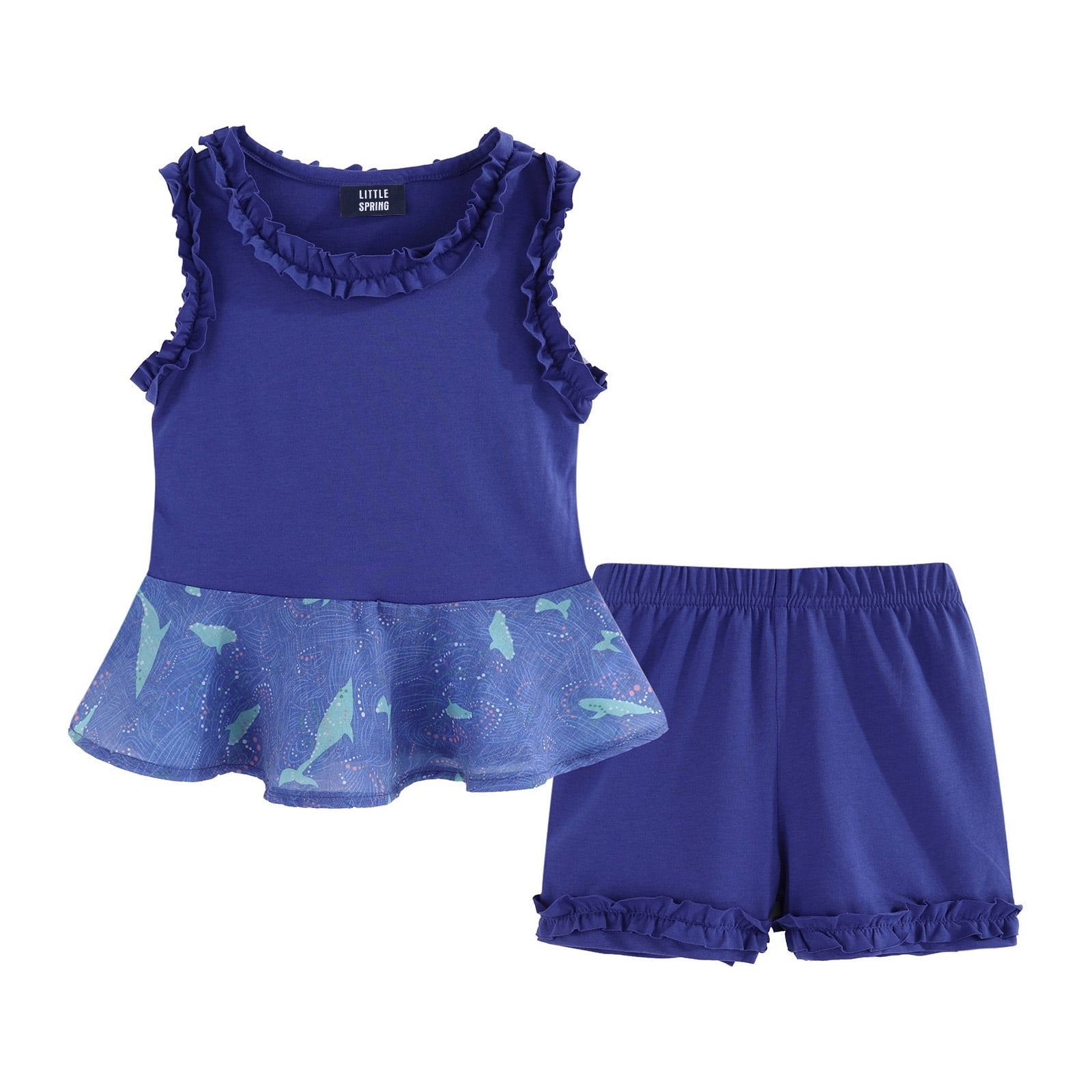 LittleSpring 4T Outfits for Toddler Girls Ruffle Tank Top and Shorts 2 ...