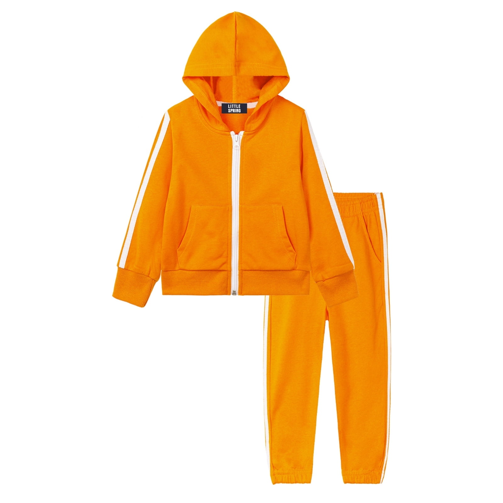 LittleSpring 4T Orange Athletic Hoodies and Joggers Set for Toddler ...