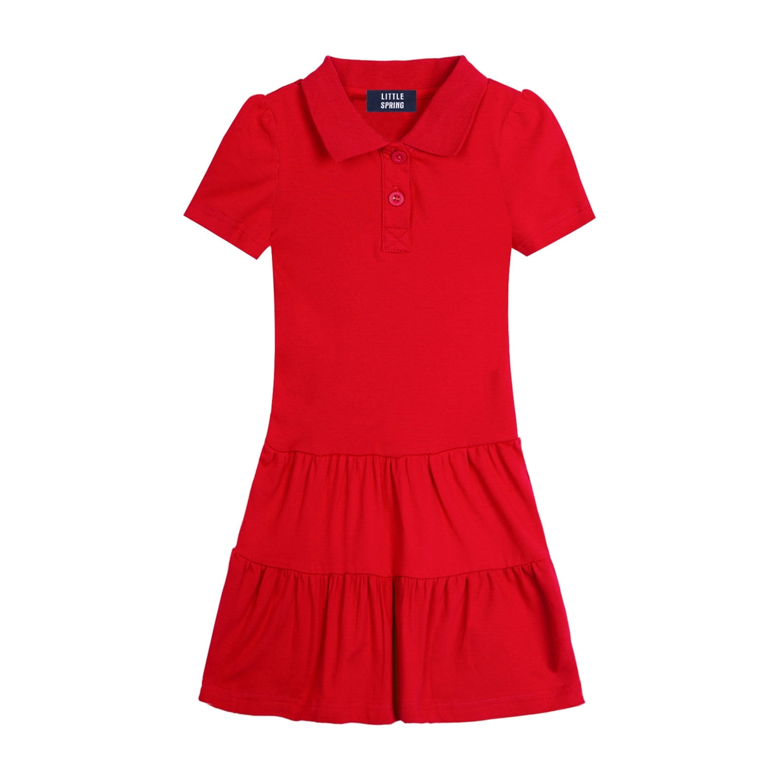 LittleSpring 5T Pique Polo Dress Ruffle Girls Summer Dress Short Sleeve ...