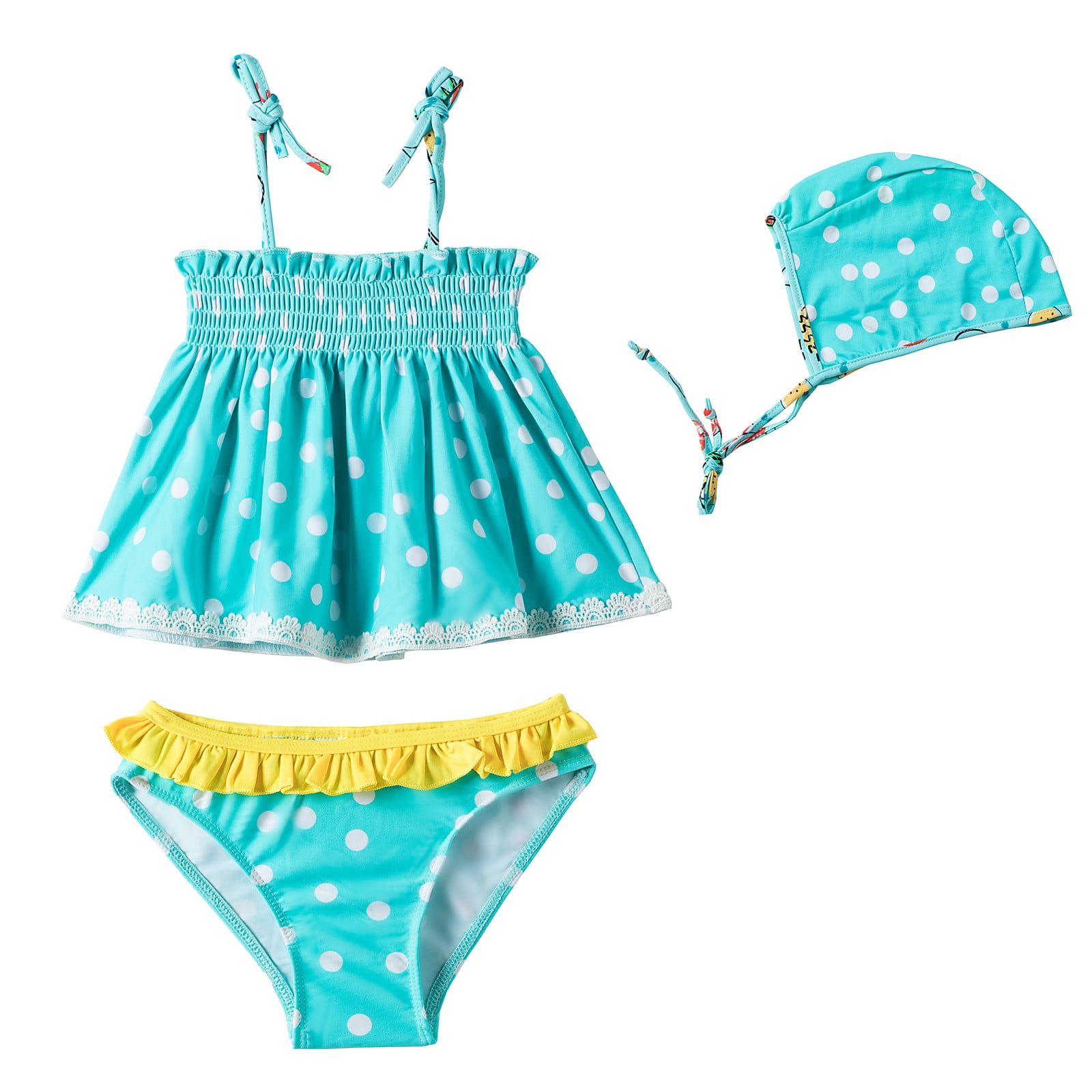 Littlespring Bathing Suits For Girls 3 Piece Bikini Set Polka Dot Ruffle Swimsuit Beach Swimwear