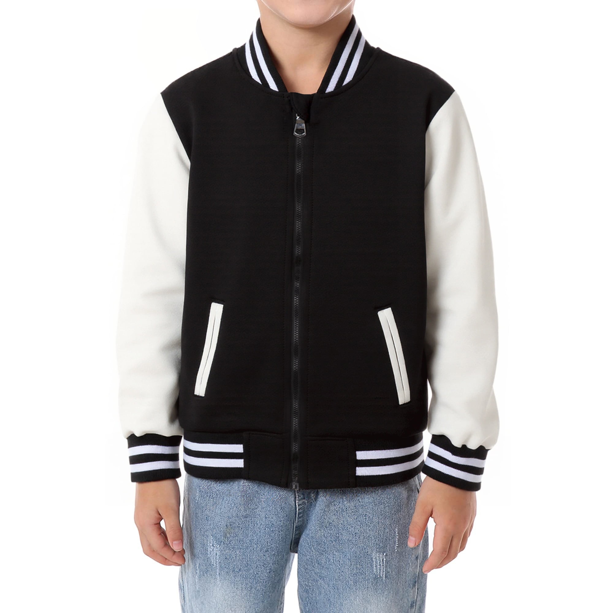 LittleSpring Bomber Jacket for Kids, Lightweight Baseball Style, Black ...