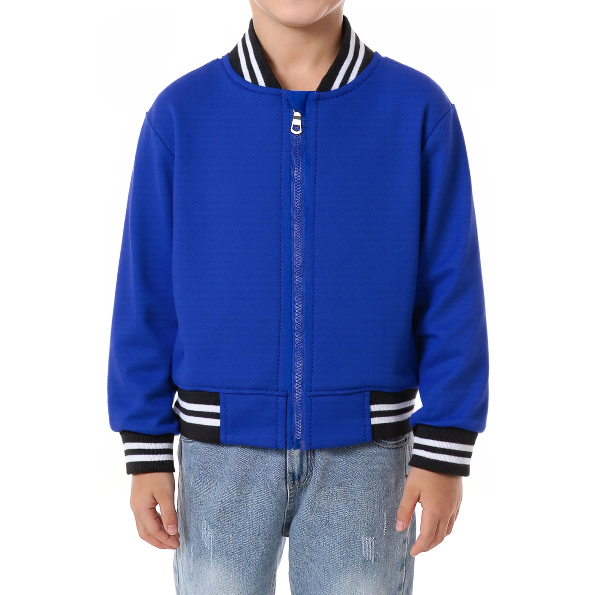 LittleSpring Boys Bomber Jacket, Lightweight Letterman, Zip Up, Blue ...