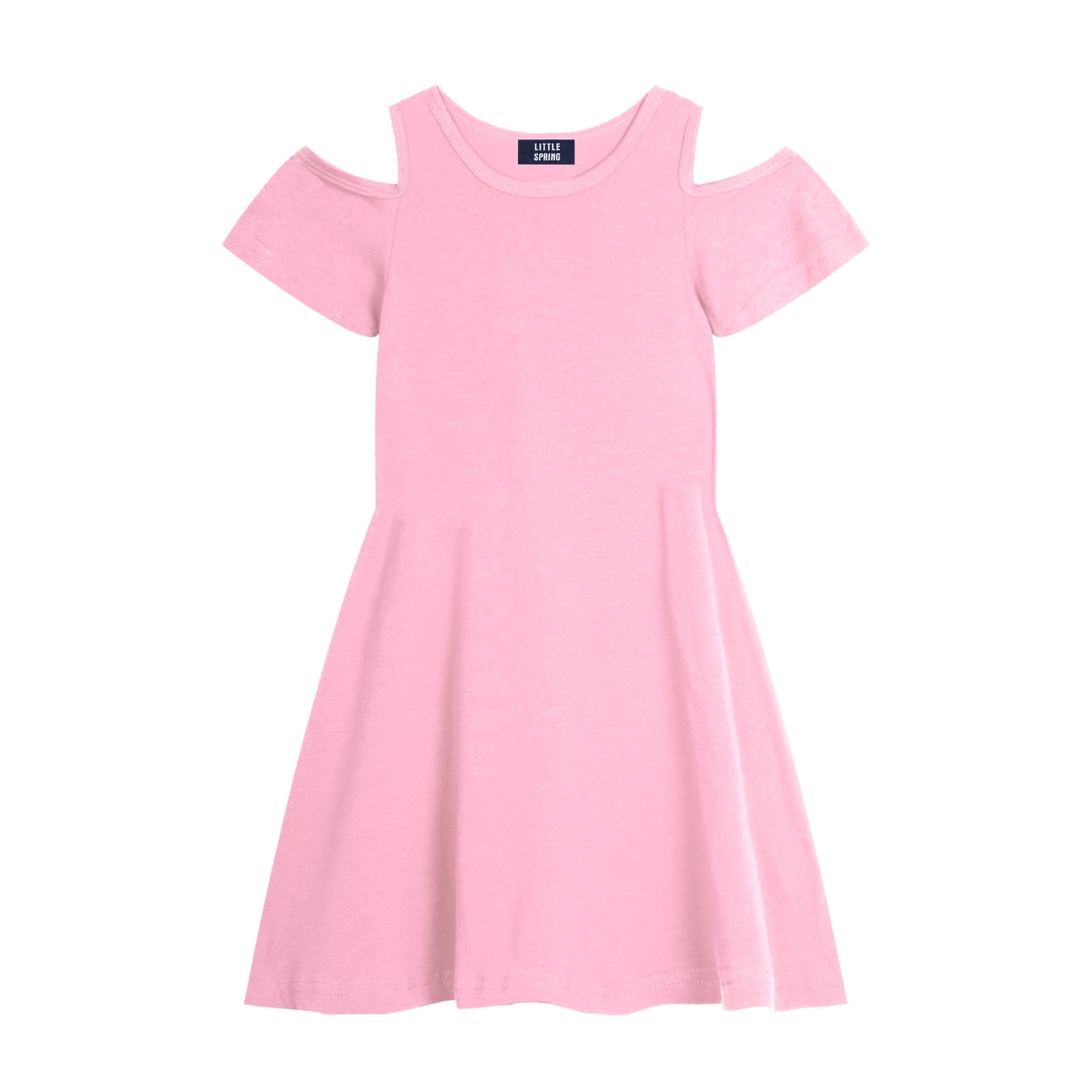LittleSpring Big Girls Cold Shoulder Dress Short Sleeve Summer Dress ...