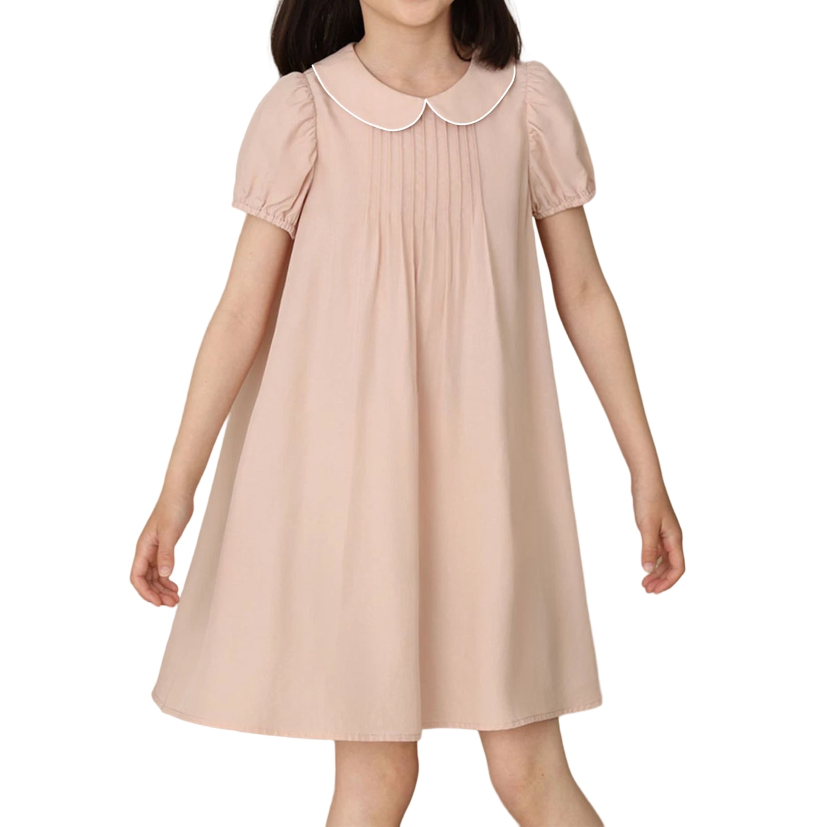 LittleSpring Big Girls Pink Dress Peter Pan Collar School Uniform ...