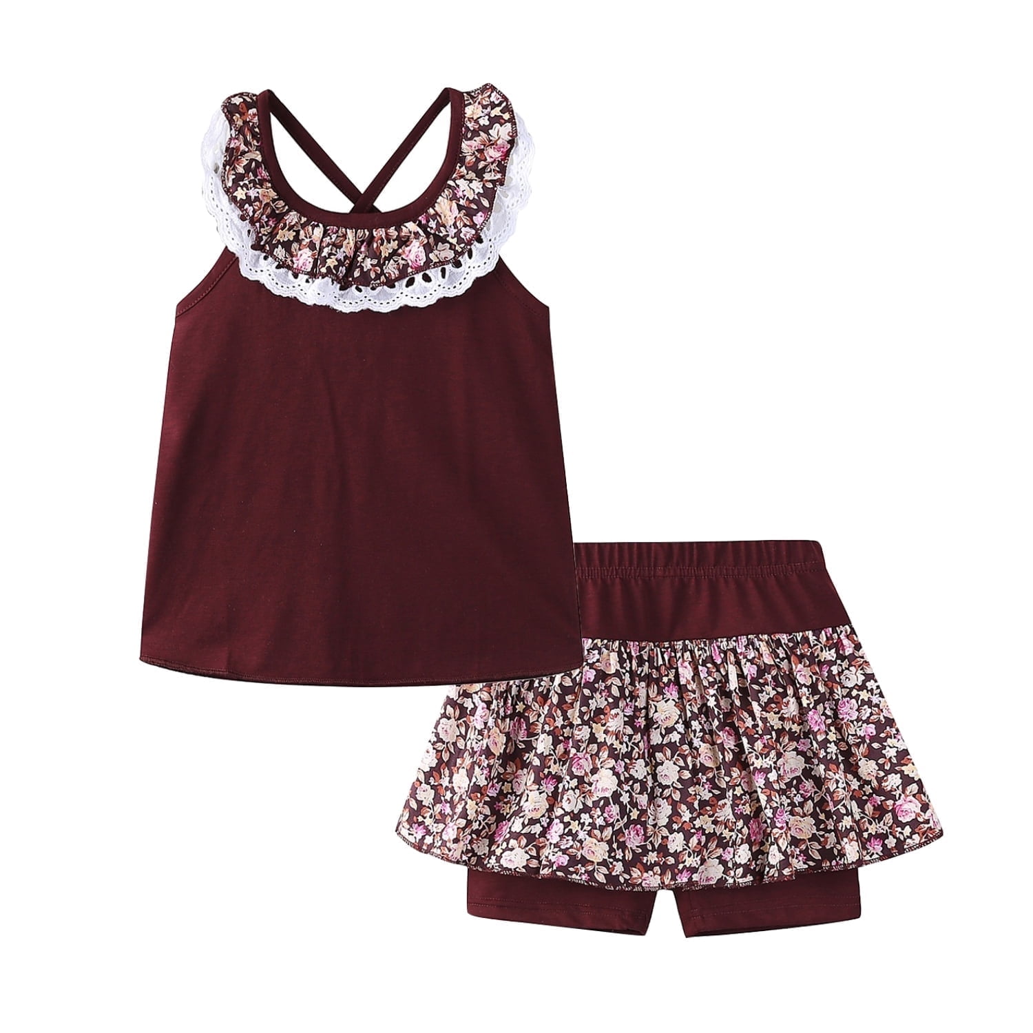 LittleSpring Girls Summer Outfit, Backless Floral Halter Tank Top and ...