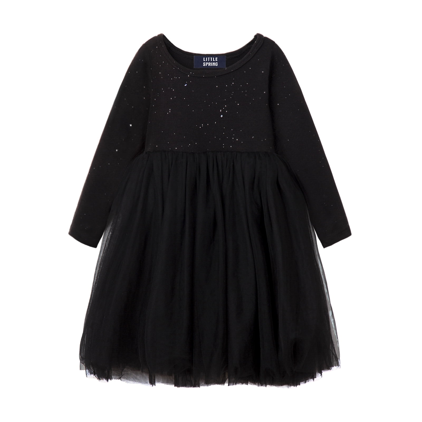 LittleSpring Black Tulle Dress Crew Neck Little Girls Tutu Dresses Long ...