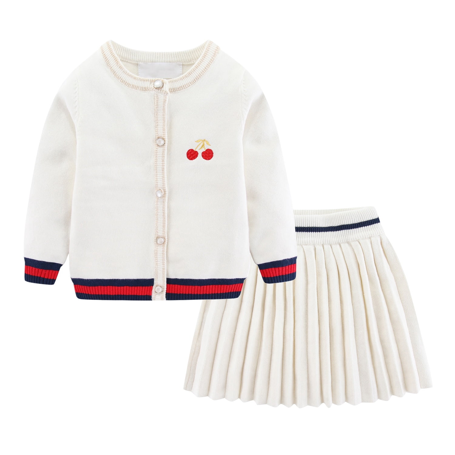 LittleSpring Cute Little Girls Ribbed Knit Cardigan Skirt Set School ...