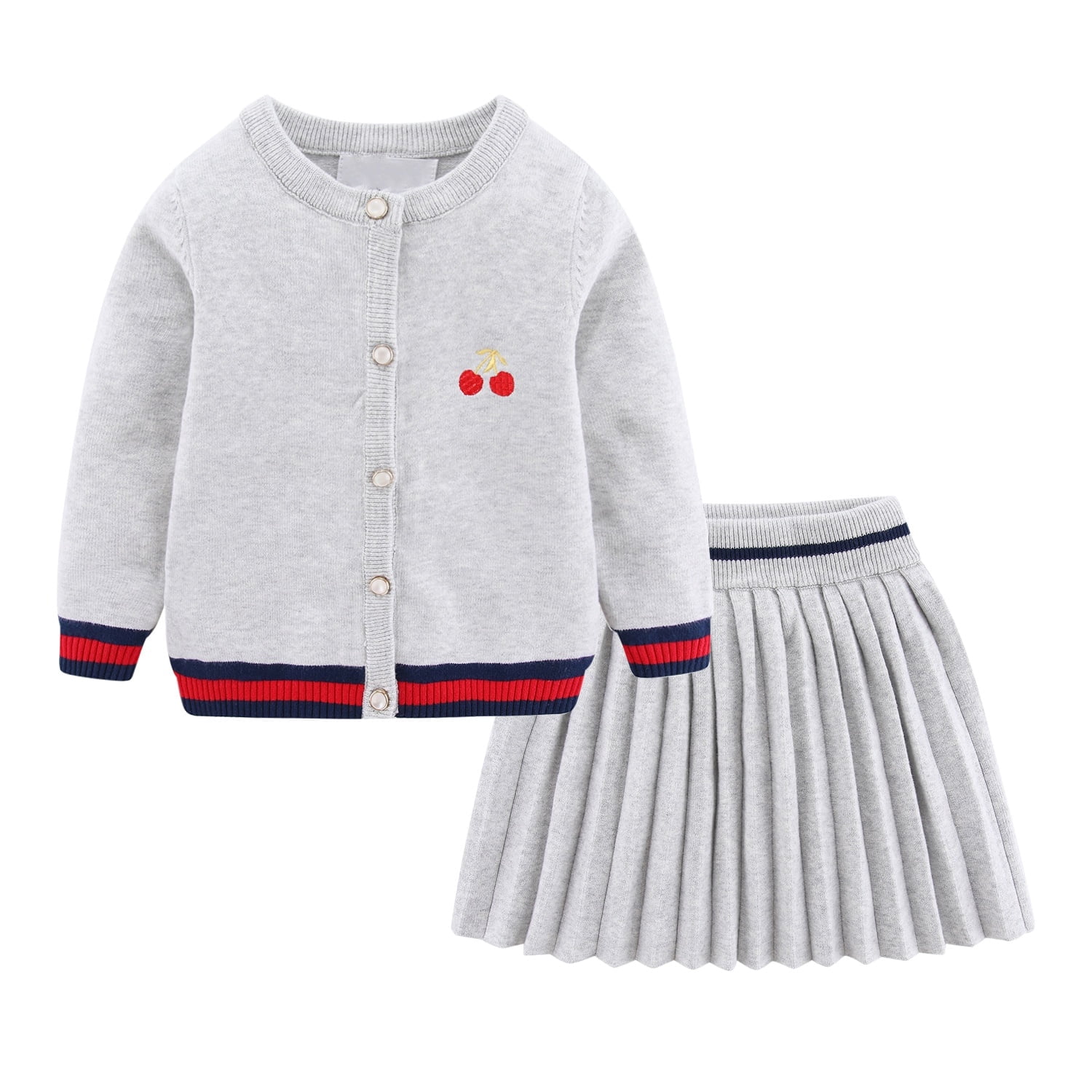 LittleSpring Girl Fall Outfits with Cute Ribbed Knit Cardigan Skirt Set ...