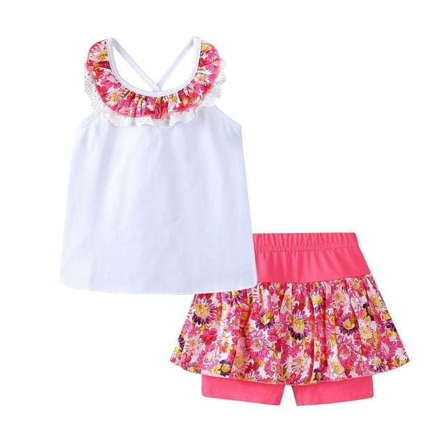 LittleSpring Girls 2 Piece Outfits Size 7-8 Cold Shoulder Tank Top and ...